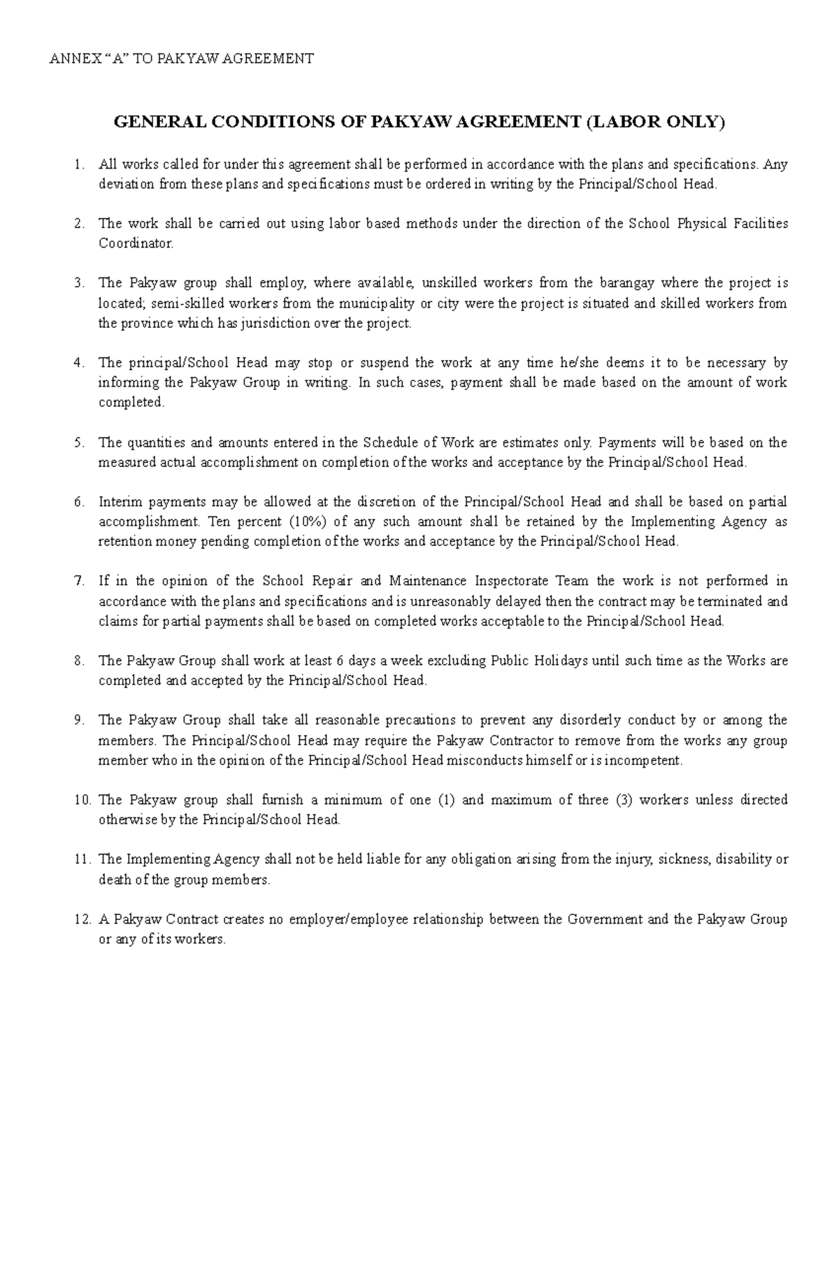 Pakyaw Agreement Annex A 1 - ANNEX “A” TO PAKYAW AGREEMENT GENERAL ...