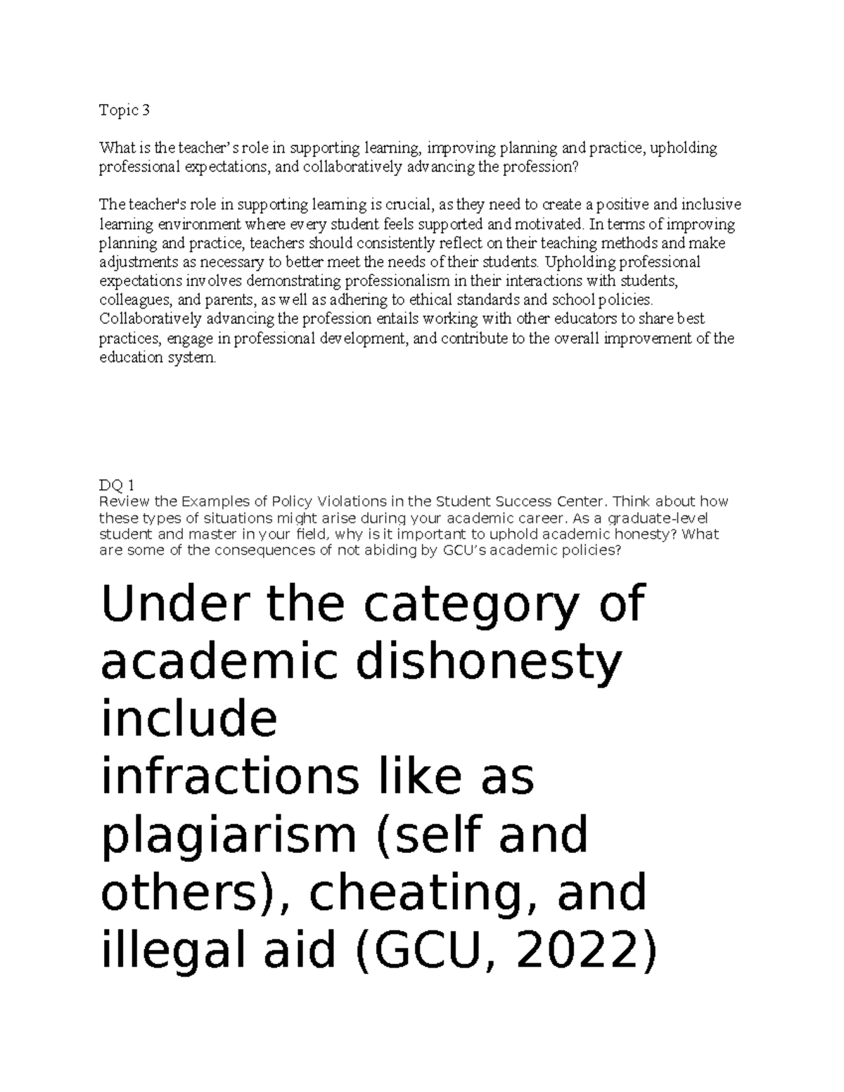 Topic 3 - Discussion quesitons - Topic 3 What is the teacher’s role in ...