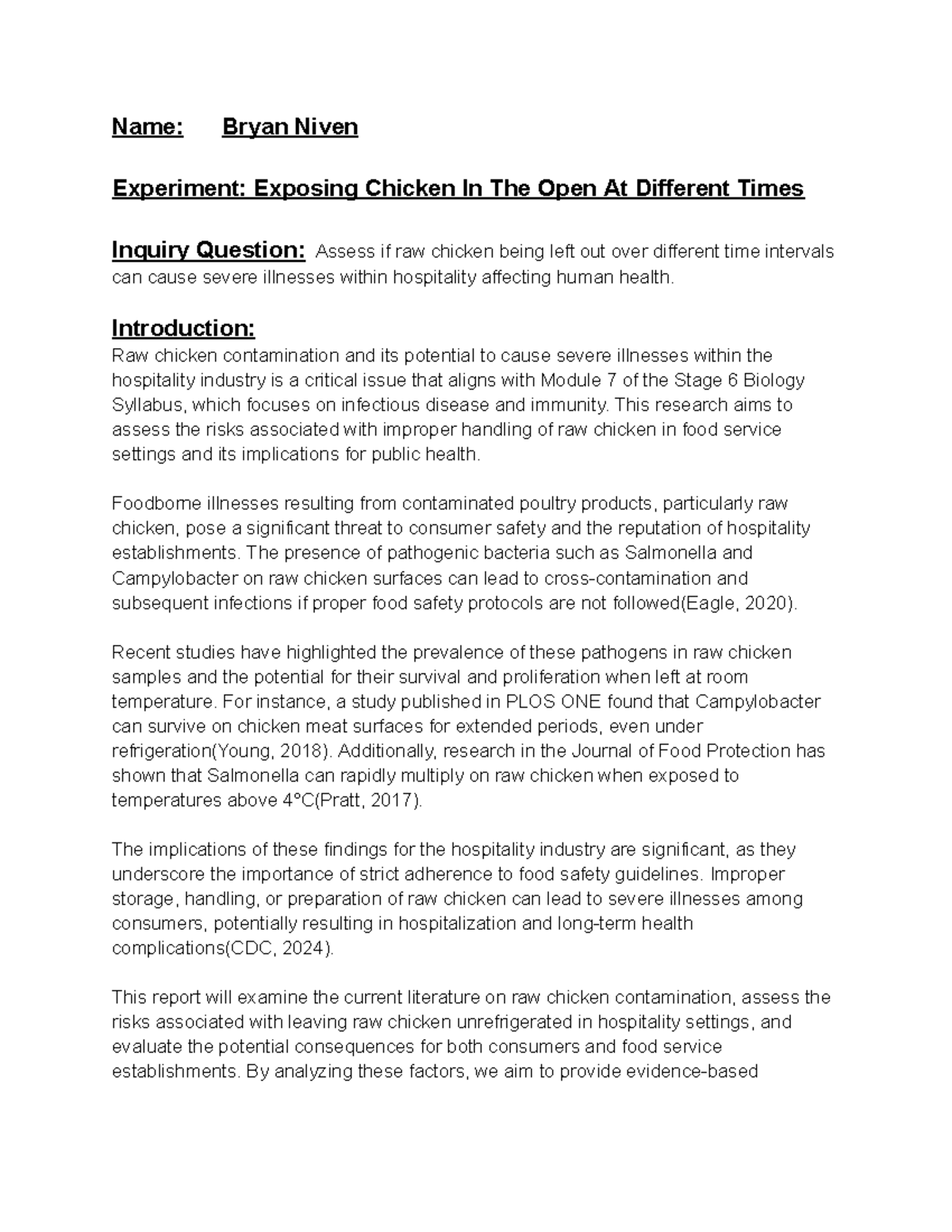 Biology Assessment Infectious Diseases - Name: Bryan Niven Experiment ...