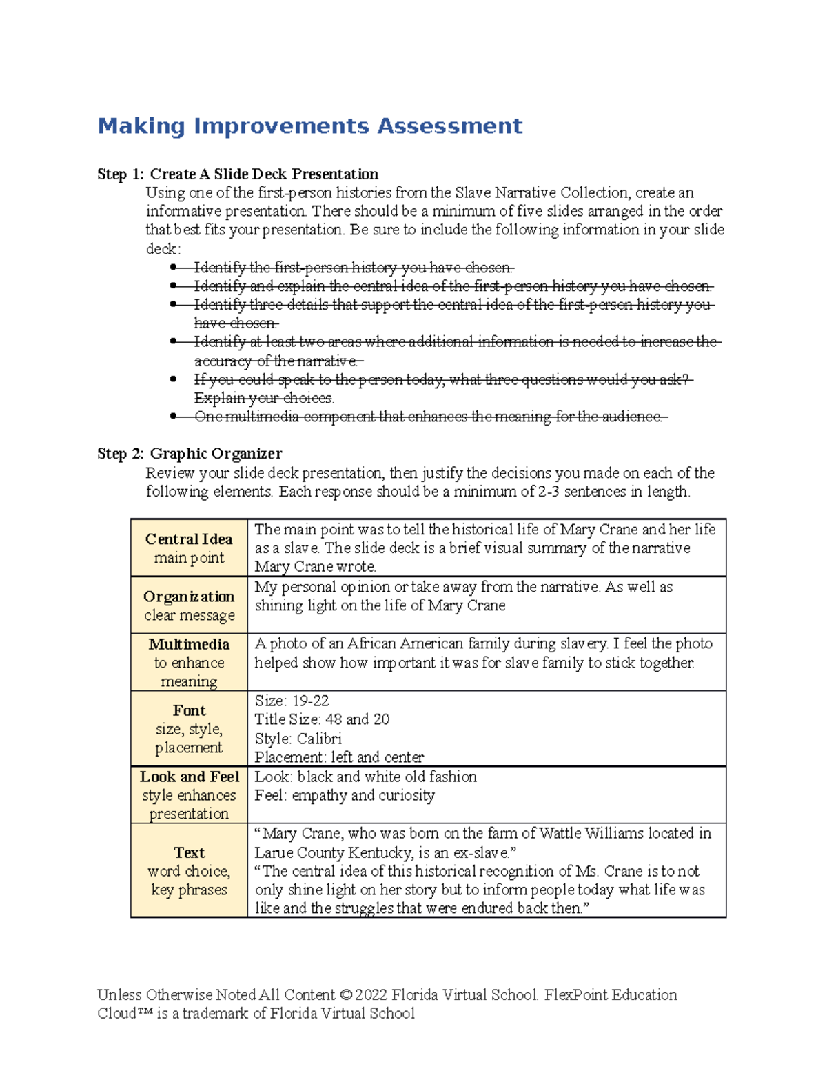 Making improvements - n/a - Making Improvements Assessment Step 1 ...