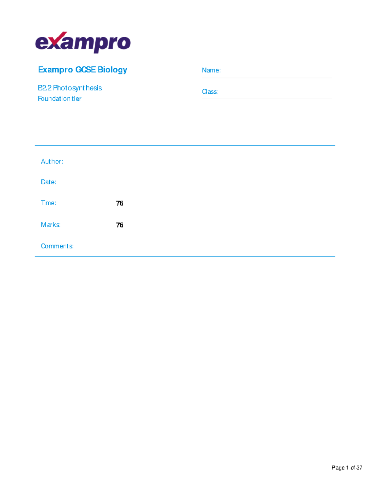 B2 - Biology practice questions - Exampro GCSE Biology B2 ...