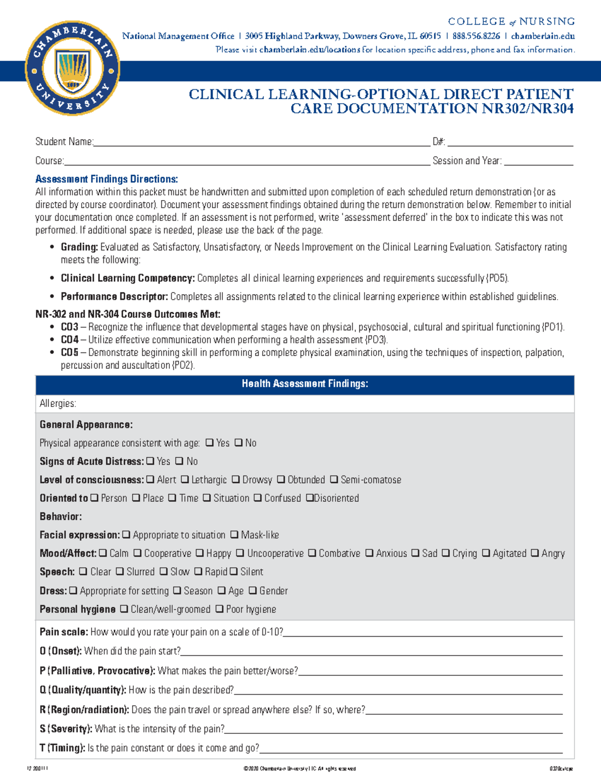 Direct Patient Care Documentation Health Assessment - CLINICAL LEARNING ...