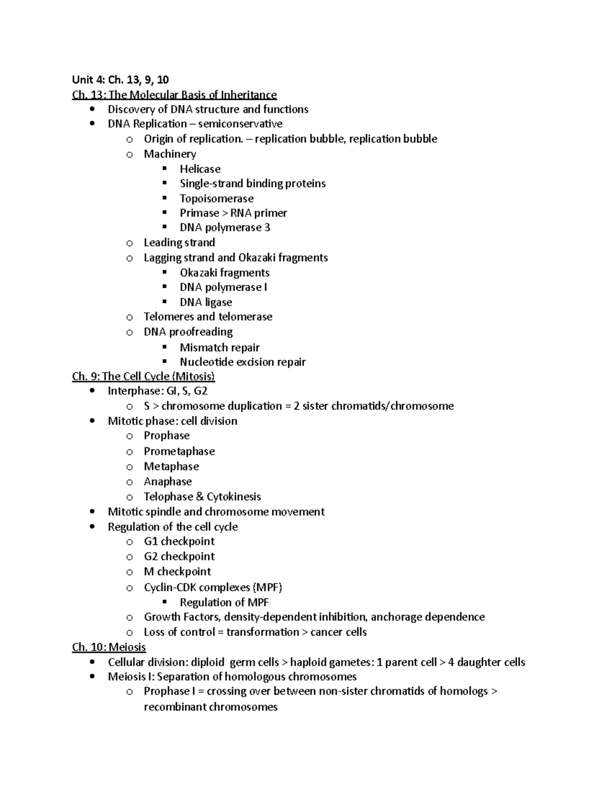 Unit four biological principles - Unit 4: Ch. 13, 9, 10 Ch. 13: The ...