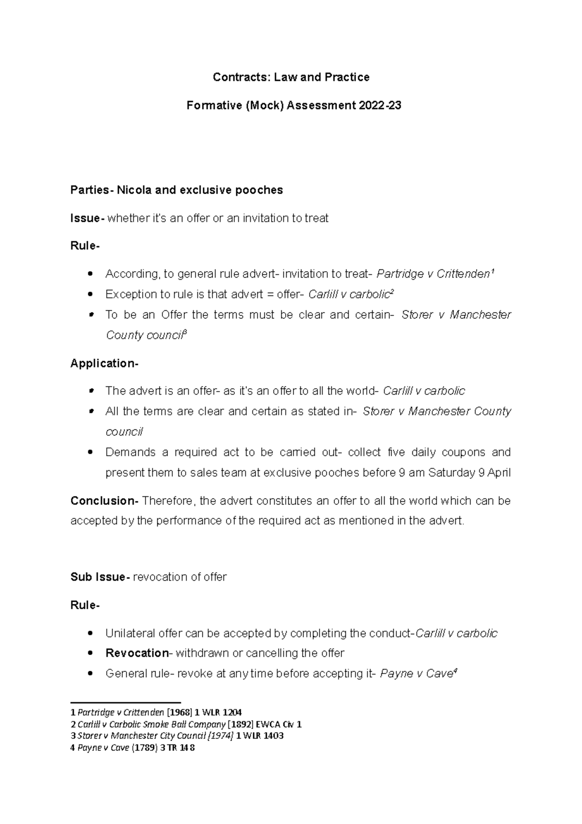 Problem question - Contracts: Law and Practice Formative (Mock) Assessment 2022- Parties- Nicola ...