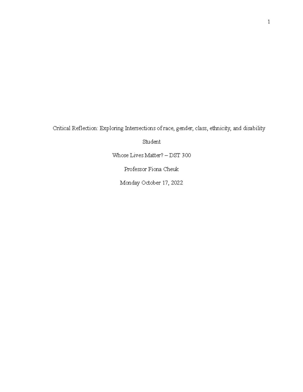 - DST 300 Critical Reflection Assignment - Critical Reflection ...