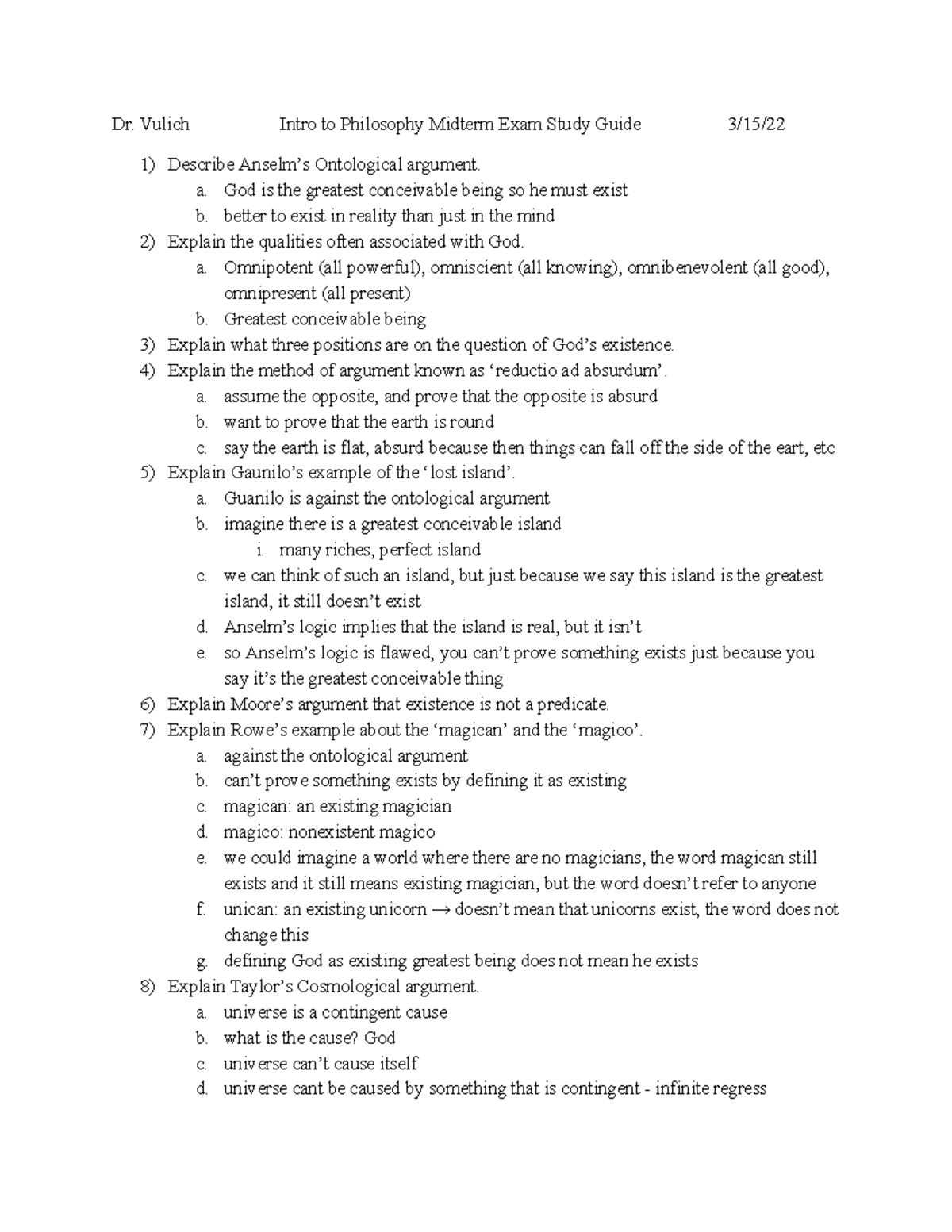 Chapman Phil 101 midterm study guide 2022 - Dr. Vulich Intro to Philosophy Midterm Exam Study ...