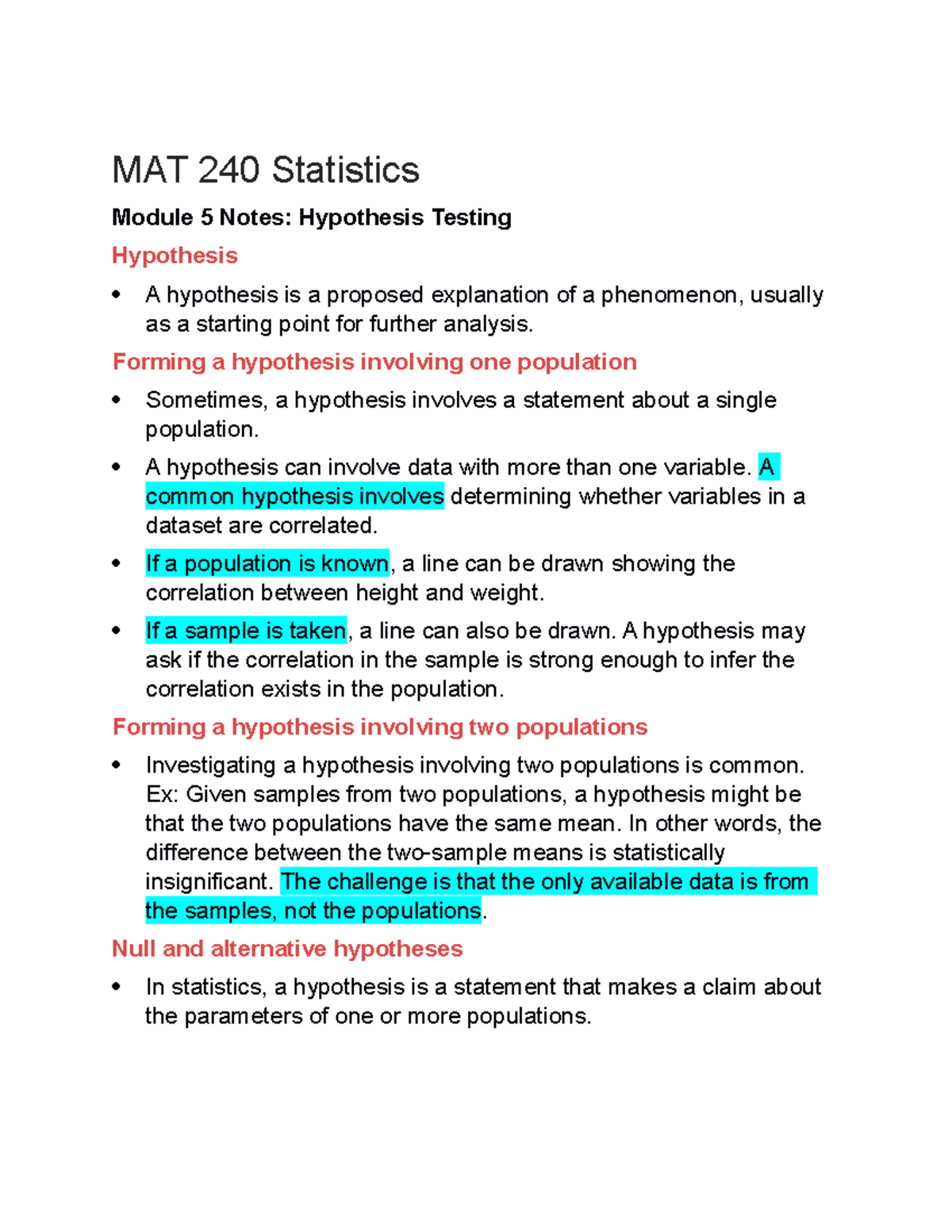 Chapter 5 notes for applied statistics - MAT 240 Statistics Module 5 ...