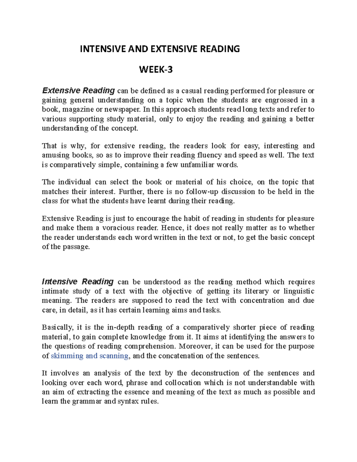 WEEK6professionalenglish - INTENSIVE AND EXTENSIVE READING WEEK ...