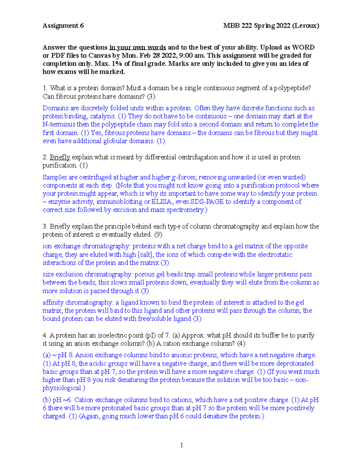 Assignment 6-MBB 222 - Answer the questions in your own words and to ...