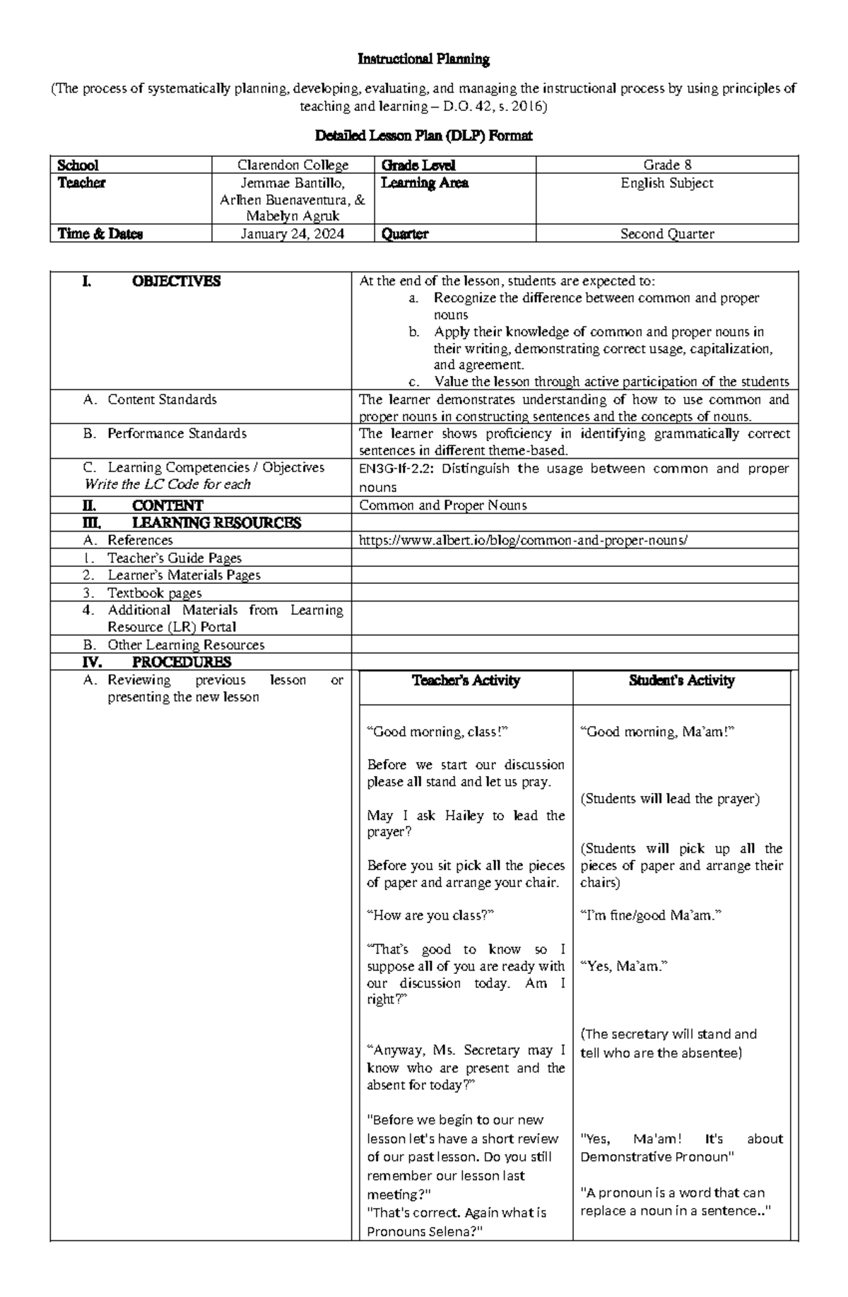 Detailed Lesson PLAN SIR Faust - Instructional Planning (The process of ...