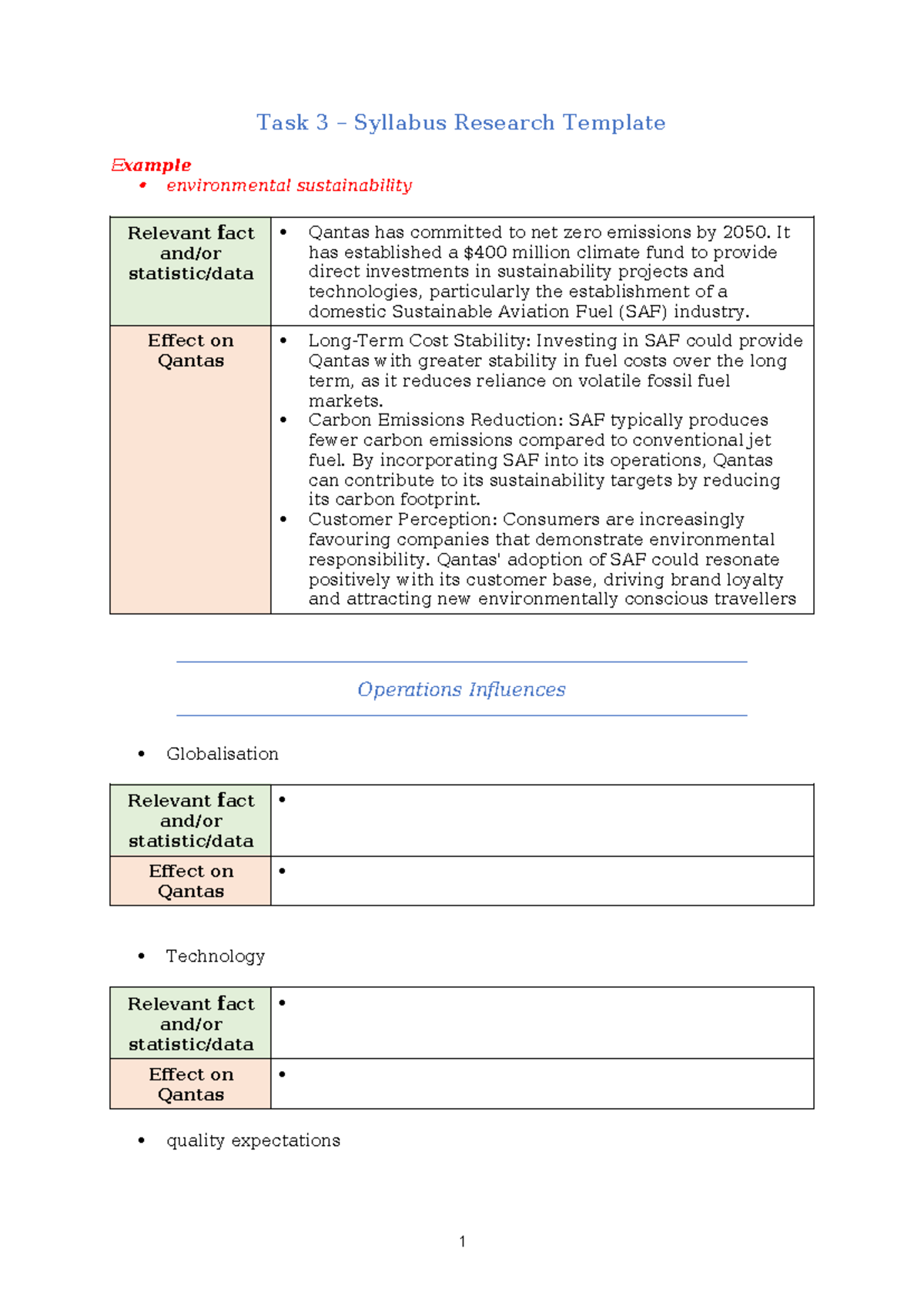 Qantas CASE Study Business Studies - Task 3 – Syllabus Research ...