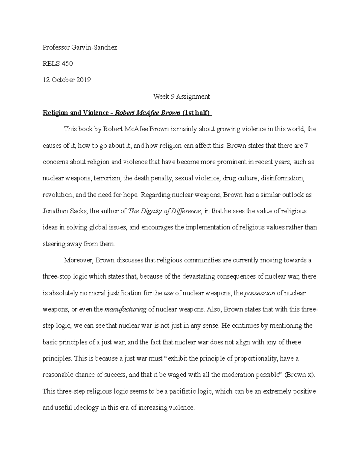 Week 9 Assignment - religion, globalization & social justice ...