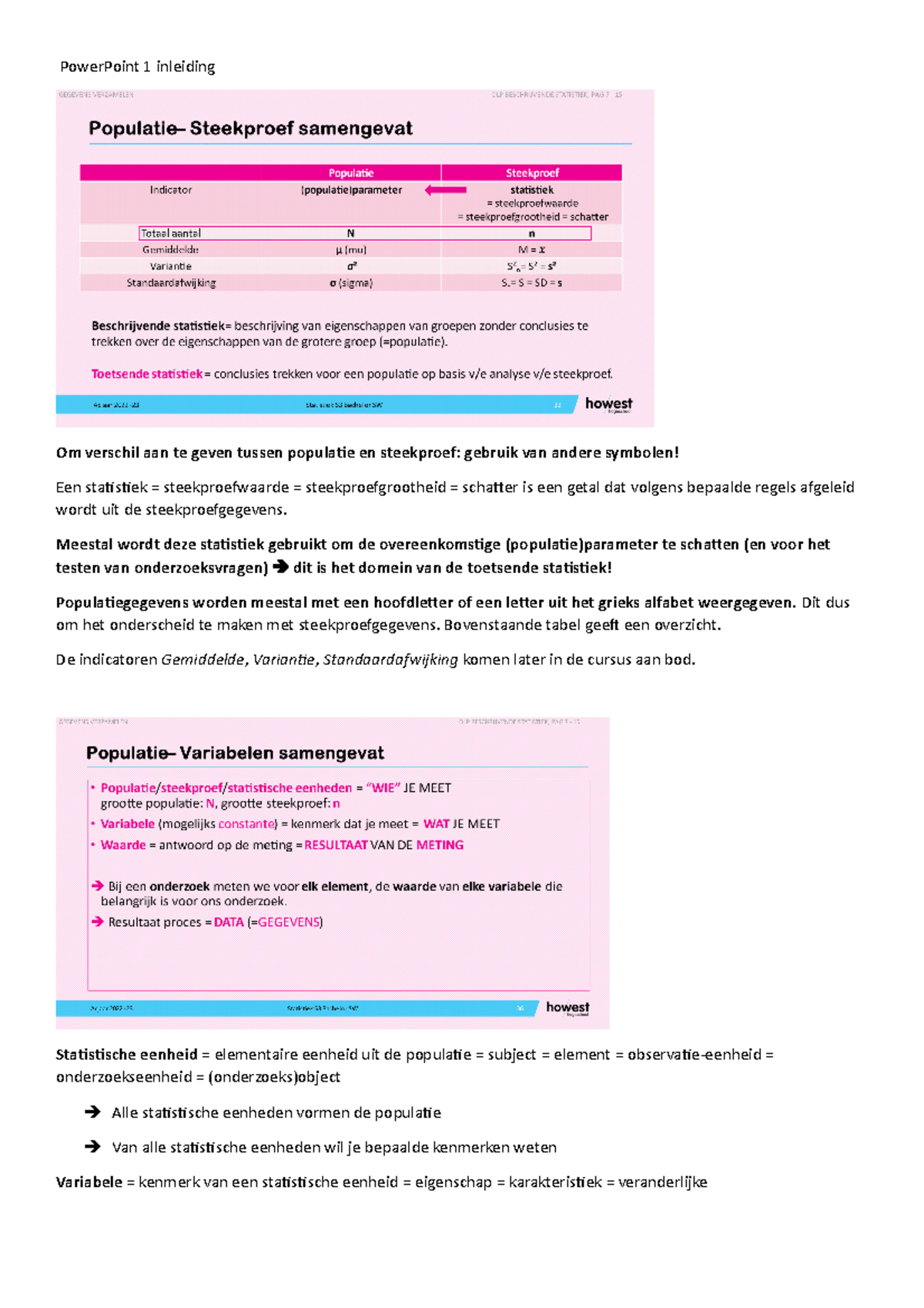 Statestiek tabbelen - korte inhoud PowerPoints - PowerPoint 1 inleiding ...