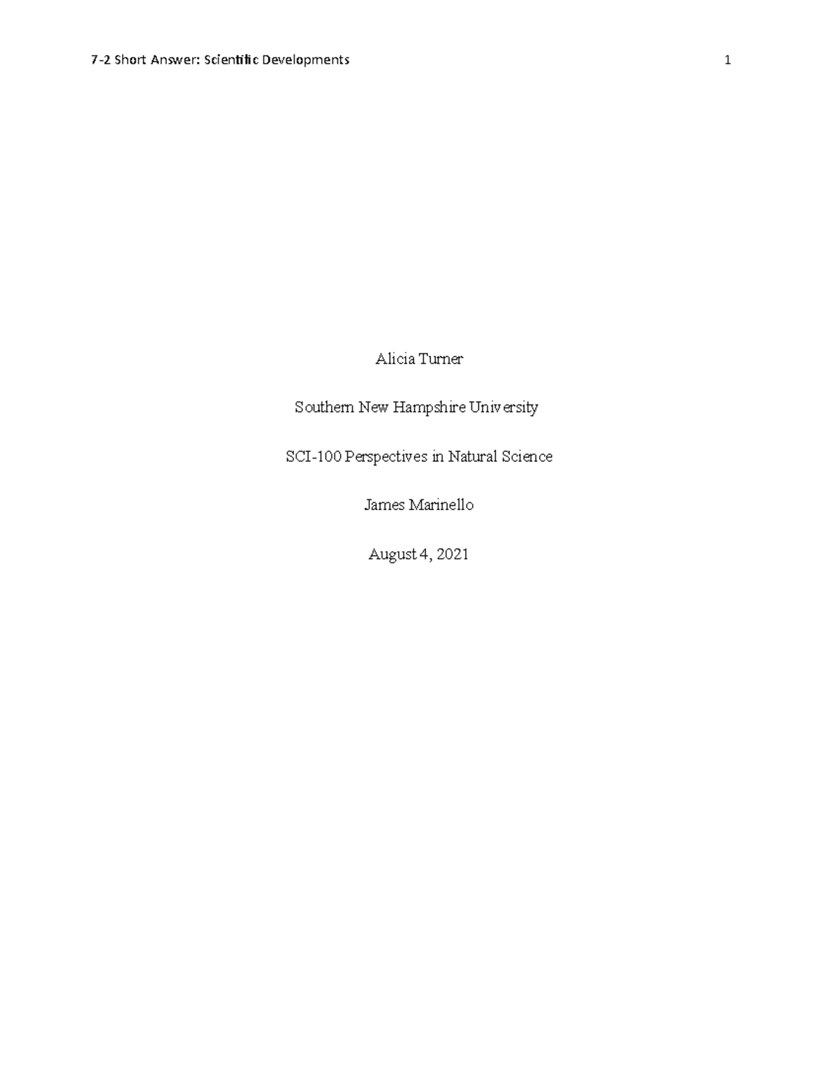 SCI 100 7 2 Short Answer Scientific Developments 1 - 7-2 Short Answer ...