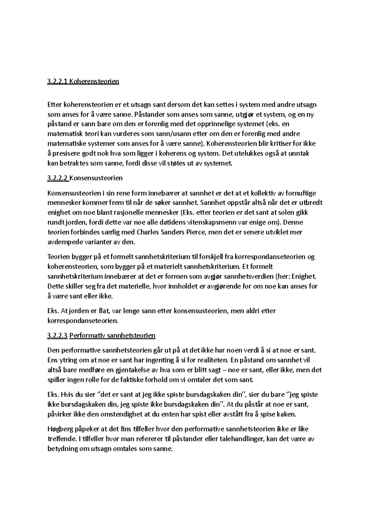 Exfac - Oppsumering DEL 28 - 3.2.2 Koherensteorien Etter ...