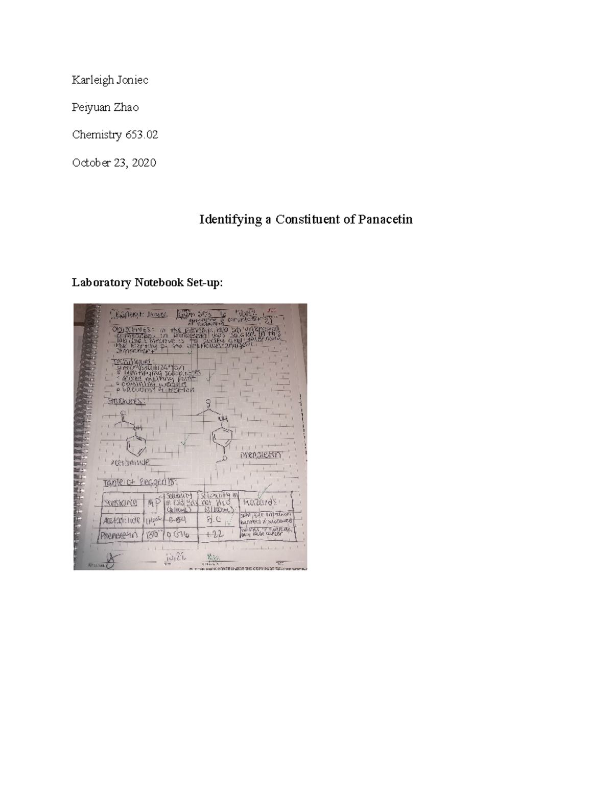 Chem 653 Lab 6 - Identifying a Constituent of Panacetin - Karleigh ...