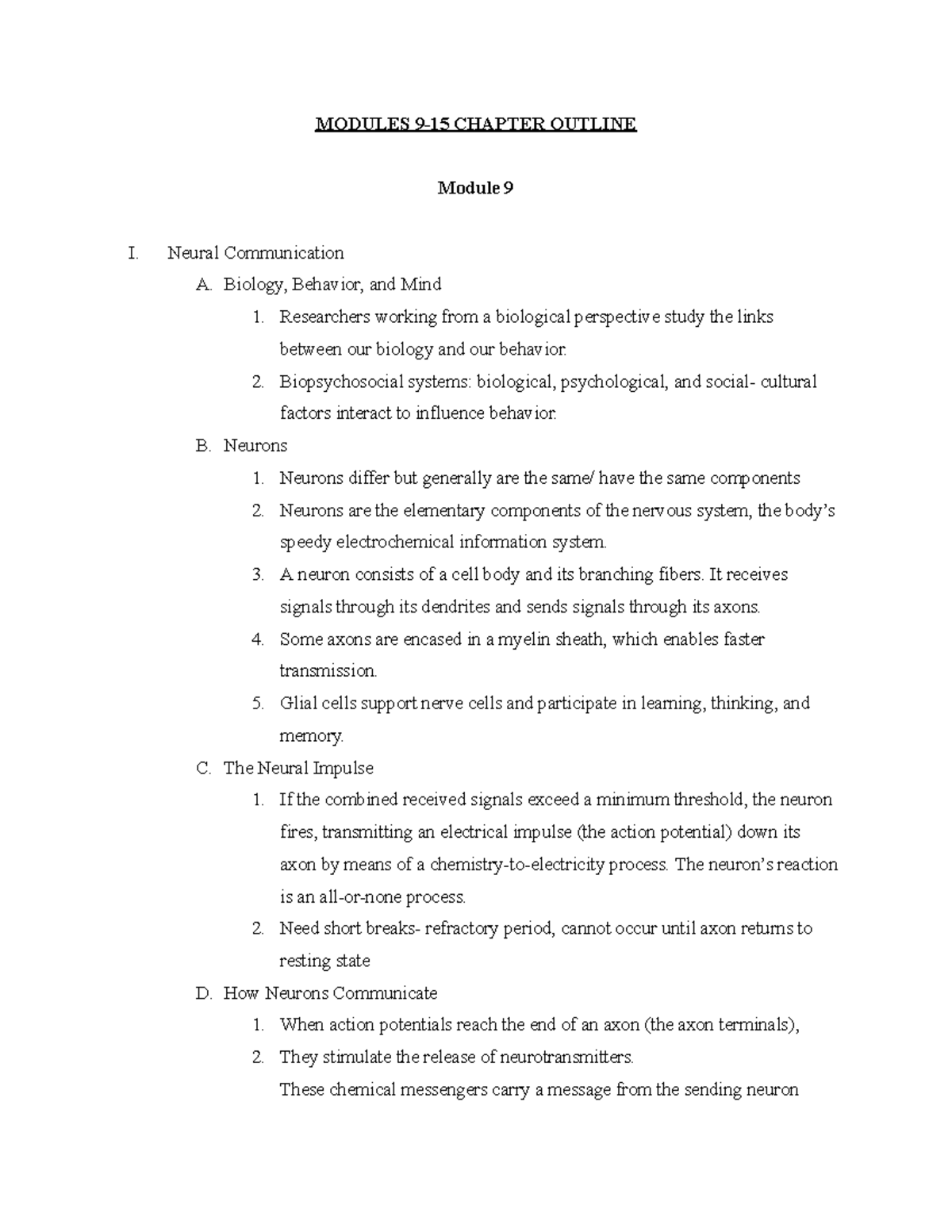 AP Psychology Module 9-15 Outline-2 - MODULES 9-15 CHAPTER OUTLINE ...