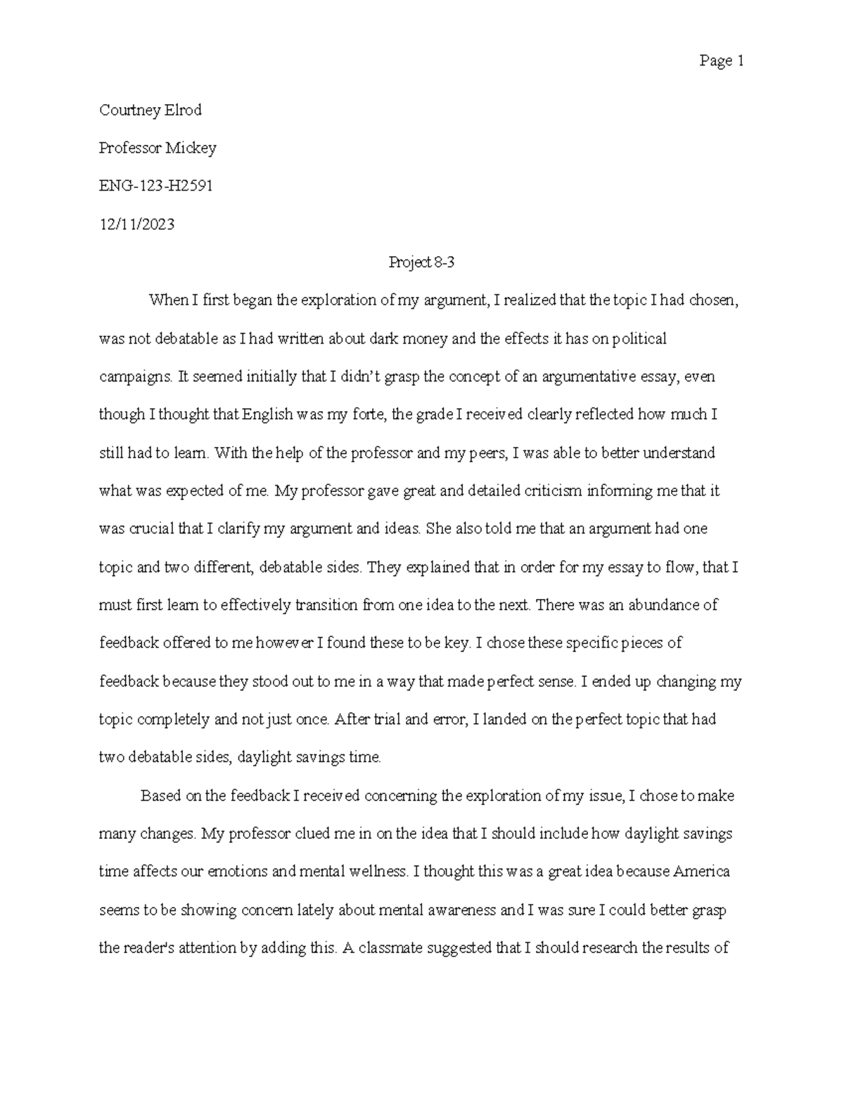 Final assignment 8-3 - Page 1 Courtney Elrod Professor Mickey ENG-123-H ...