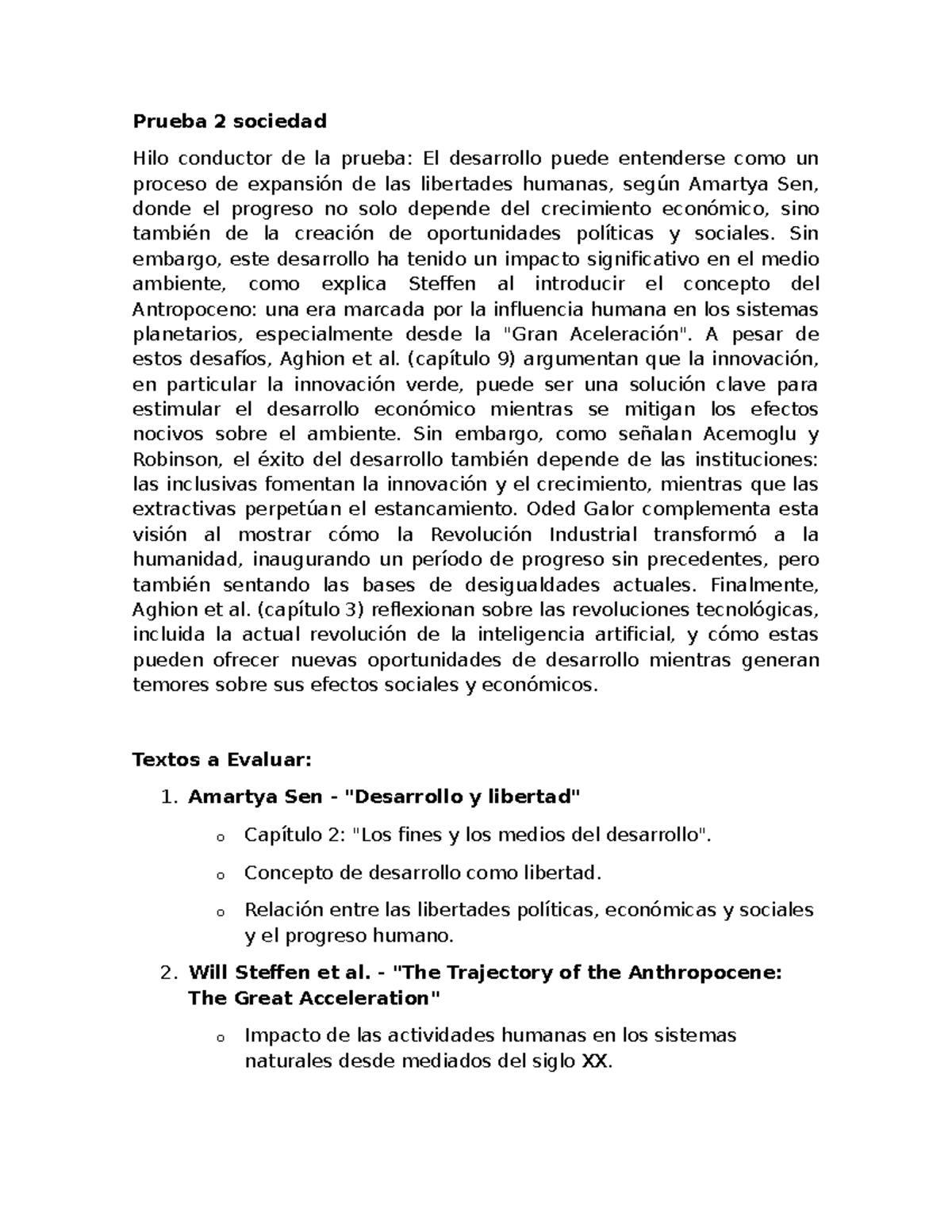 Prueba 2 sociedad - Prueba 2 sociedad Hilo conductor de la prueba: El desarrollo puede ...