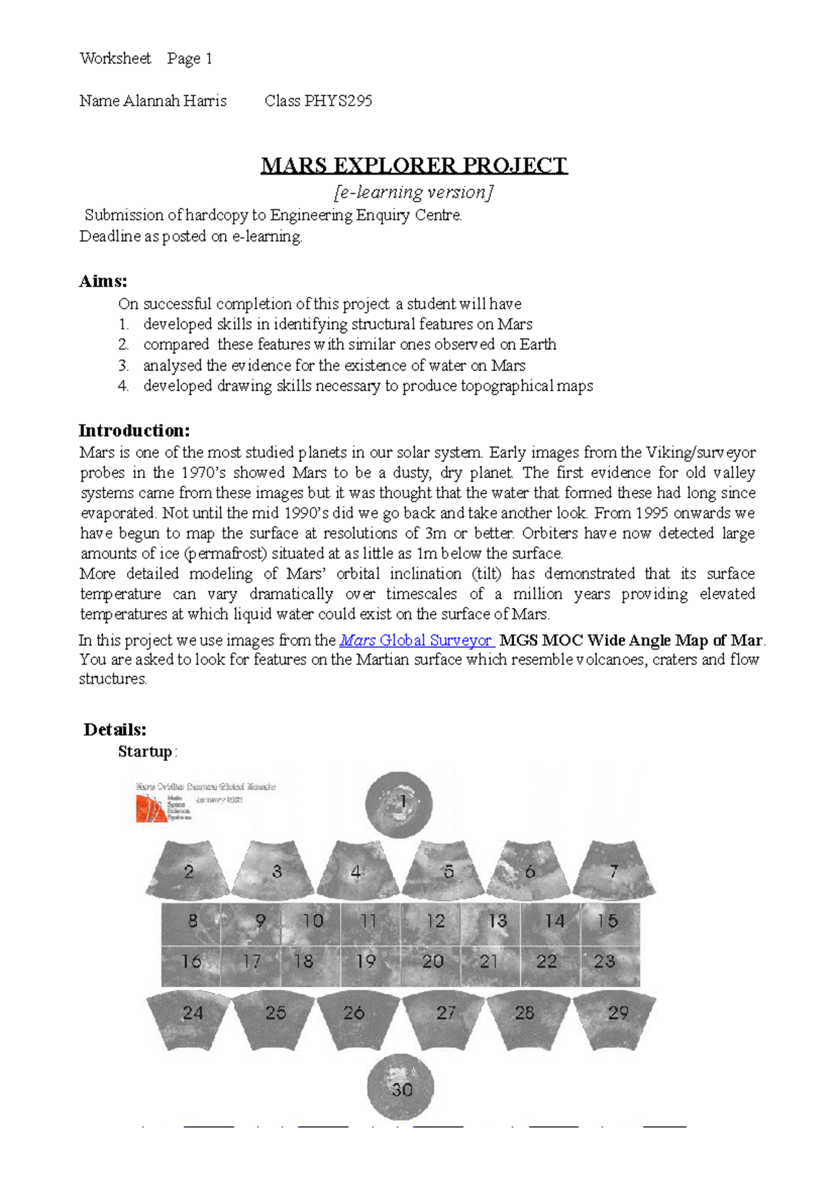 Mars Explorer Assignment - Name Alannah Harris Class PHYS MARS EXPLORER ...