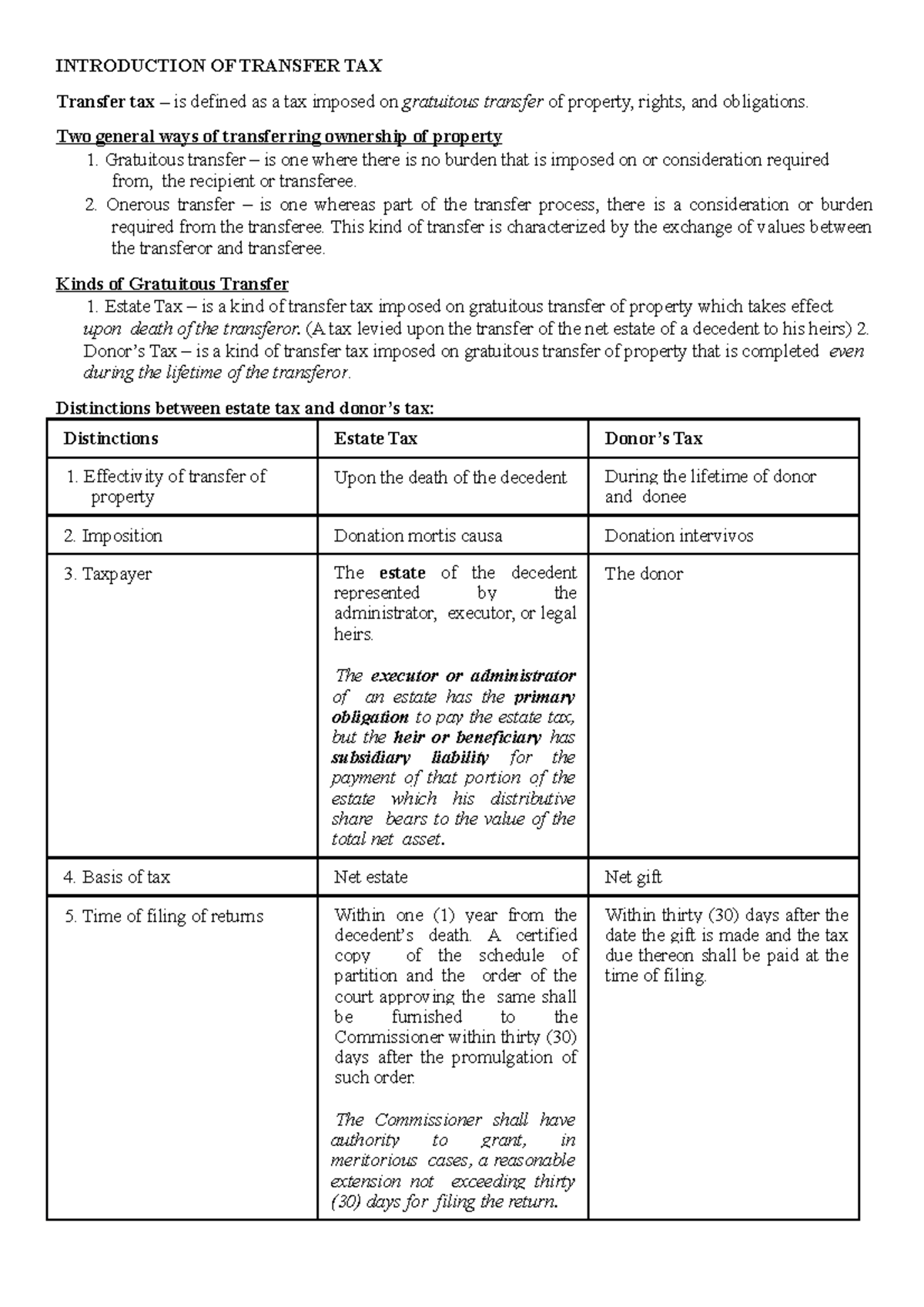 Estate Tax HO - SFDFFSFS - INTRODUCTION OF TRANSFER TAX Transfer tax ...