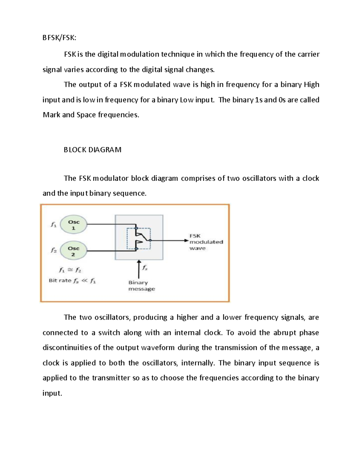 BFSK PDF - BFSK modulation demodulation waveformsency Shift Keying ...