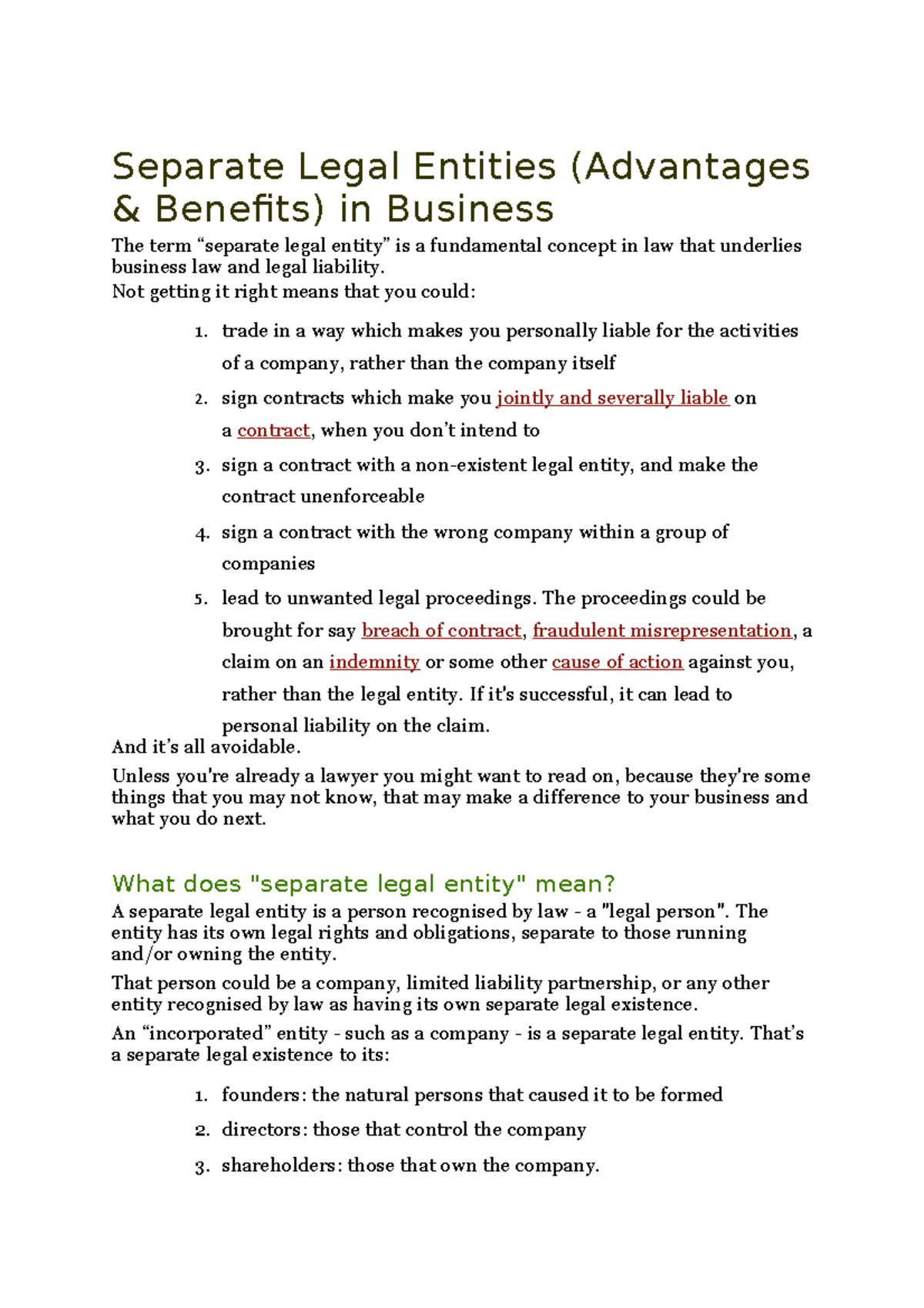 Seperate legal entity - Separate Legal Entities (Advantages & Benefits ...