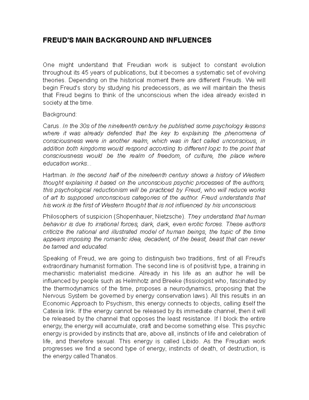 Freud's main background and influences - FREUD'S MAIN BACKGROUND AND ...