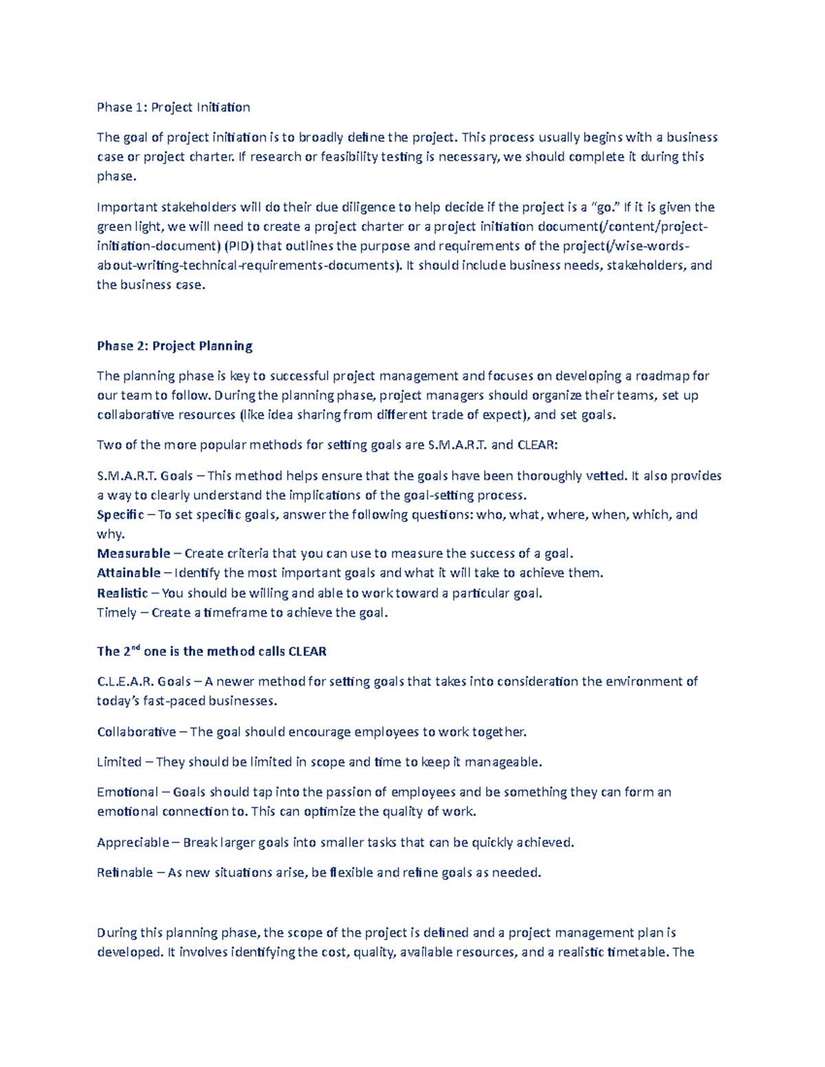 Phase 1 MVP - Project Management - Phase 1: Project Initiation The goal of project initiation is ...