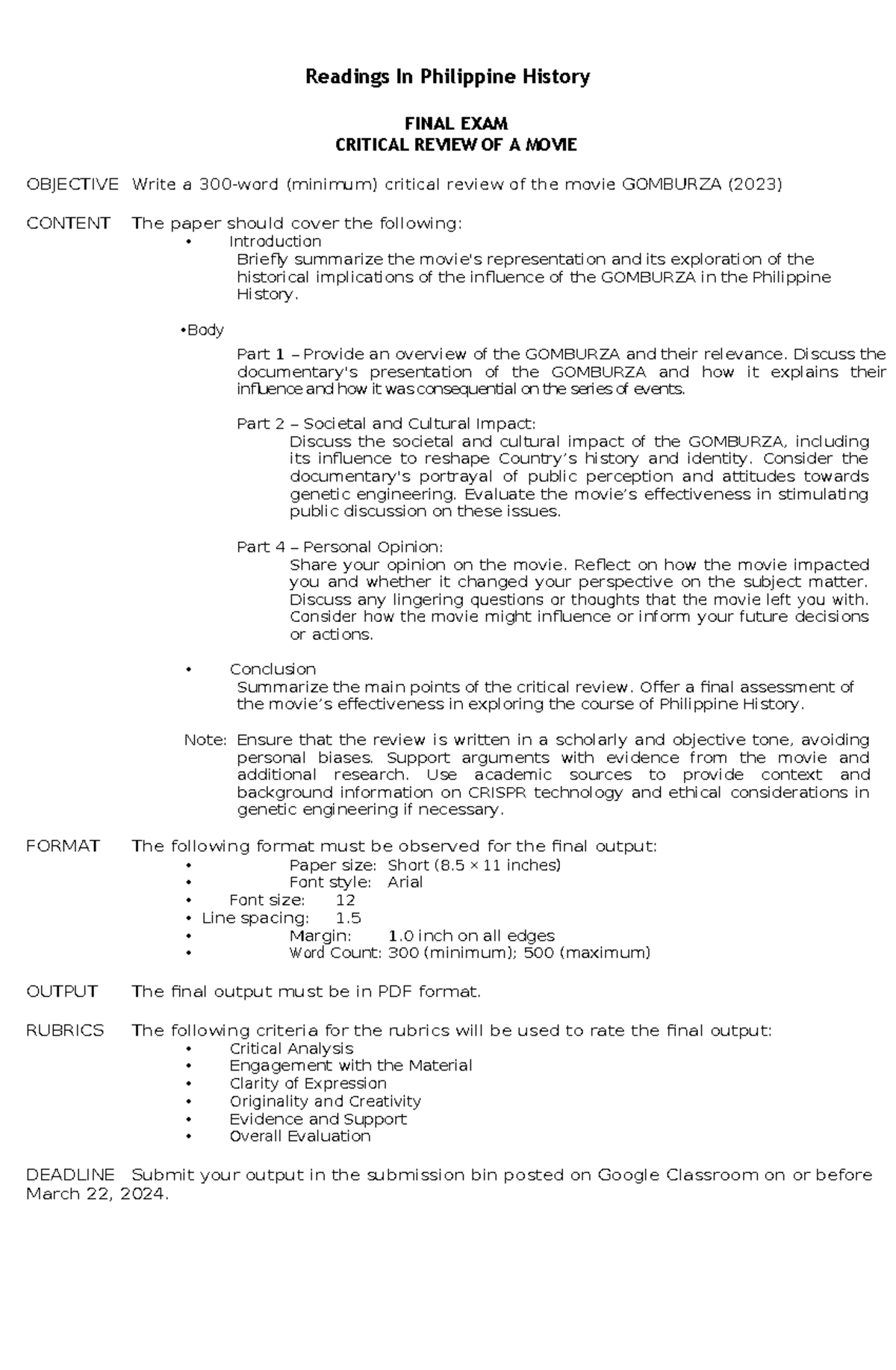 Final-EXAM - Readings In Philippine History FINAL EXAM CRITICAL REVIEW ...