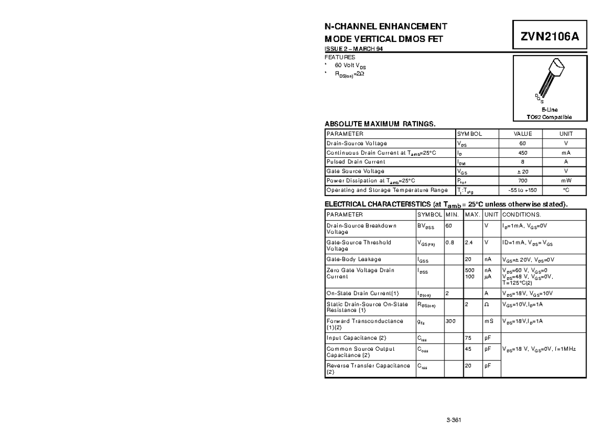 ZVN2106A oefenmateriaal essentieel datasheet 2022 - N-CHANNEL ENHANCEM ...