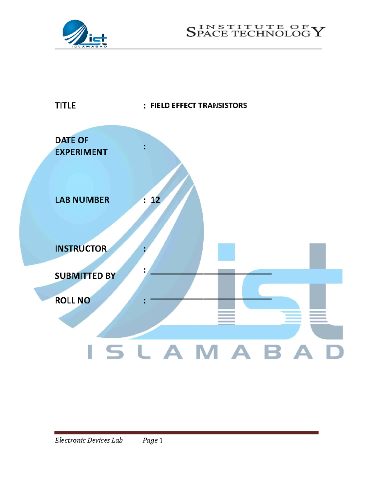 ED Lab manual-12(FET1) - TITLE : FIELD EFFECT TRANSISTORS DATE OF ...