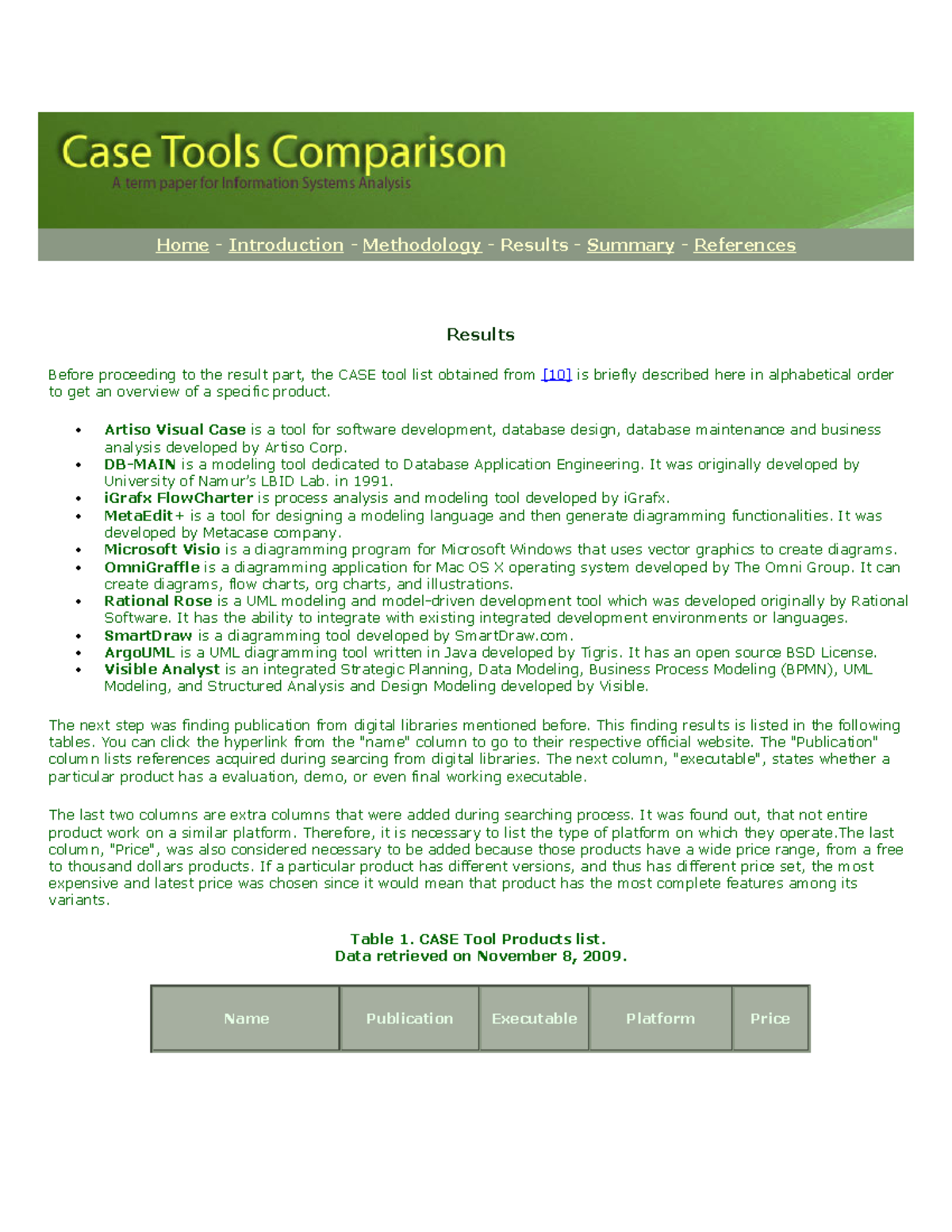 Case Tools Comparison - Home - Introduction - Methodology - Results ...