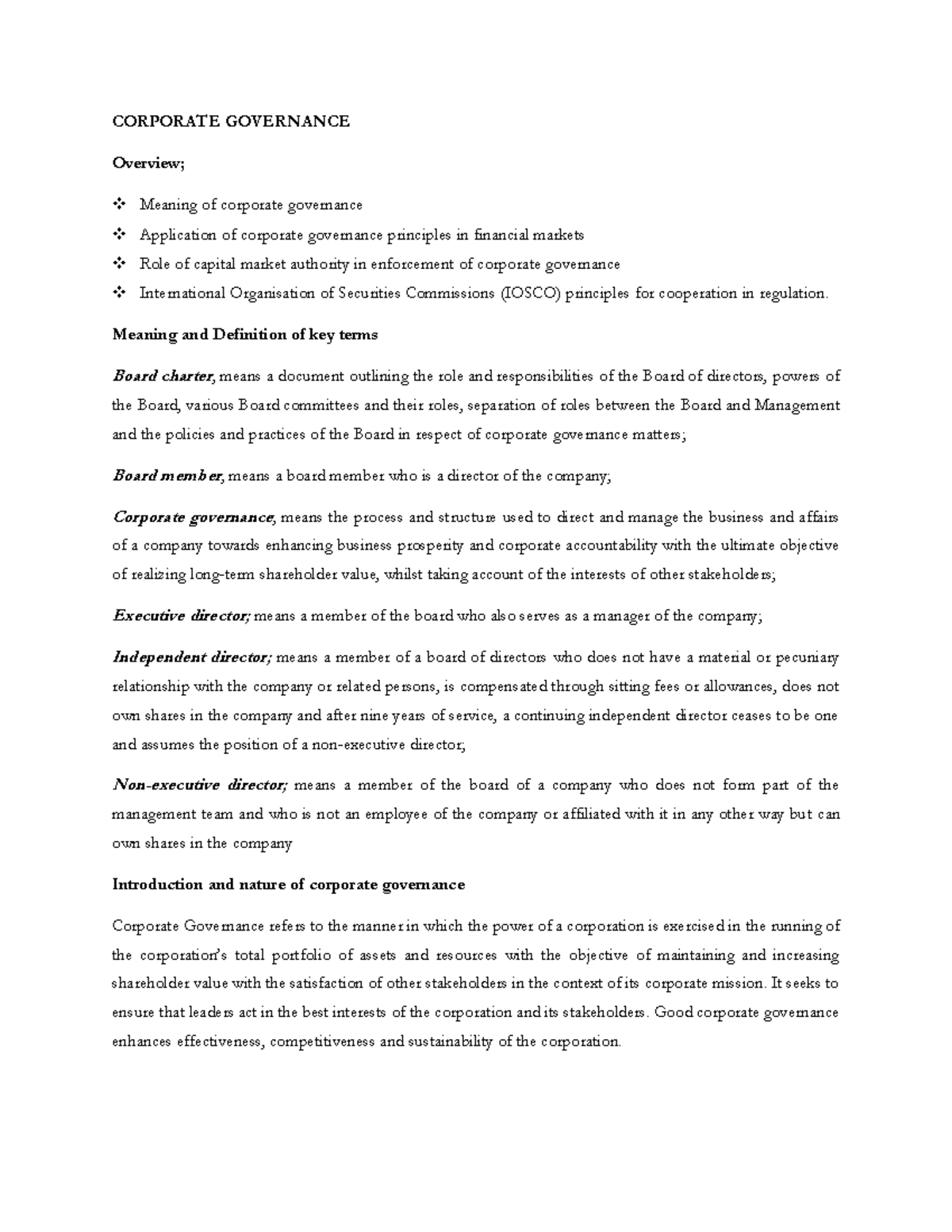 12. Corporate Governance - CORPORATE GOVERNANCE Overview; Meaning of ...