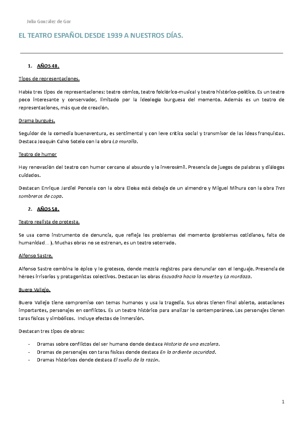 EL Teatro EspañOL Desde 1939 Hasta Nuestros DÍAS - Julia González de ...