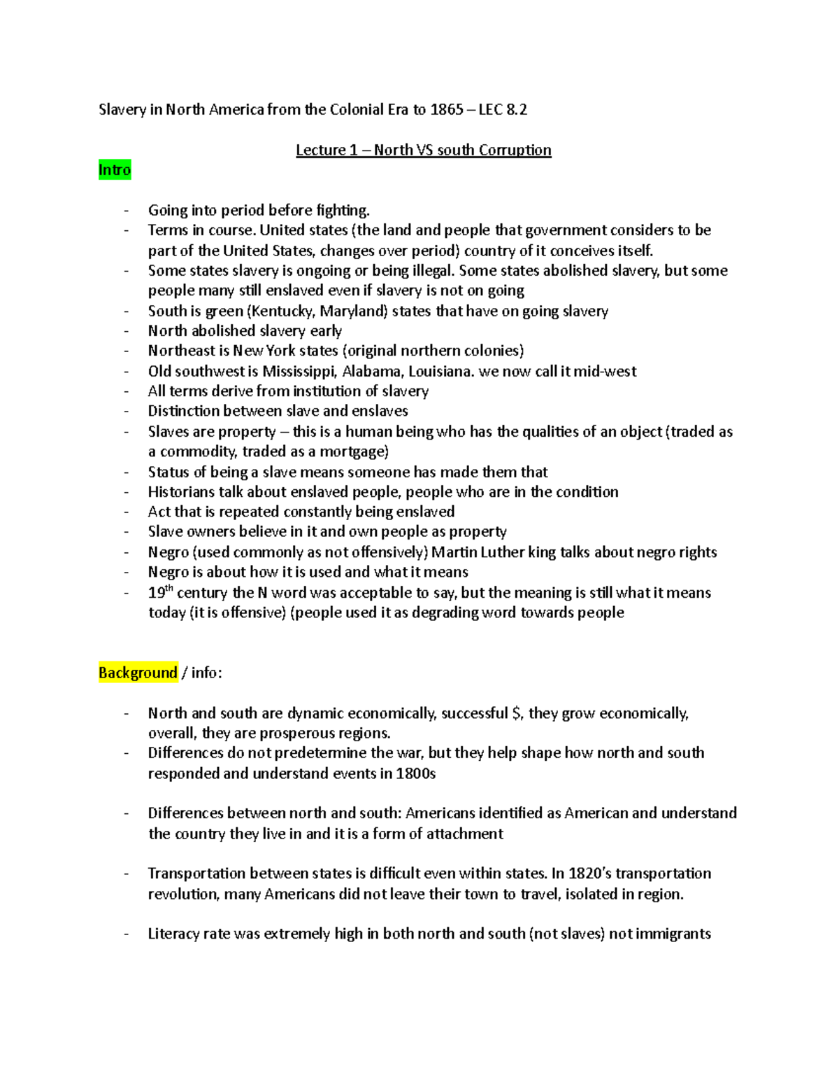 Lec 9 - Slavery in North America from the Colonial Era to 1865 - lec 9. ...
