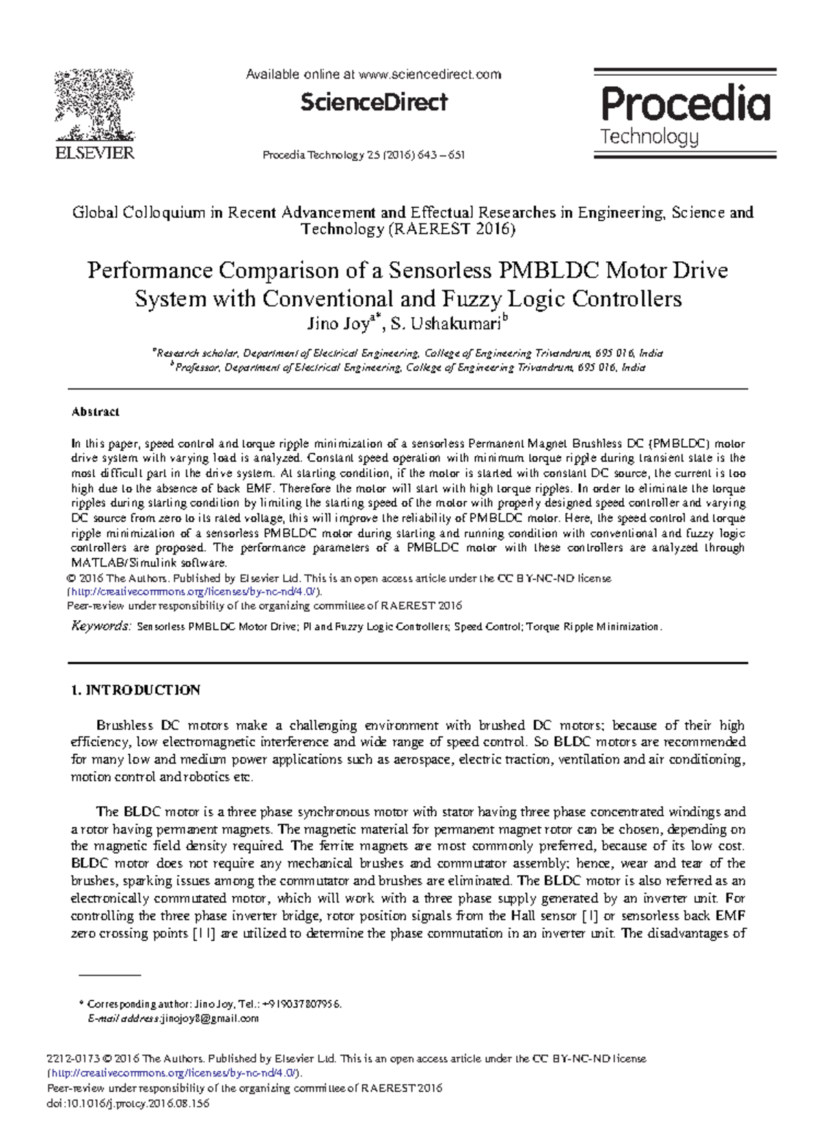 2016 Performance Comparison of a Sensorless Pmbldc Motor Drive System ...