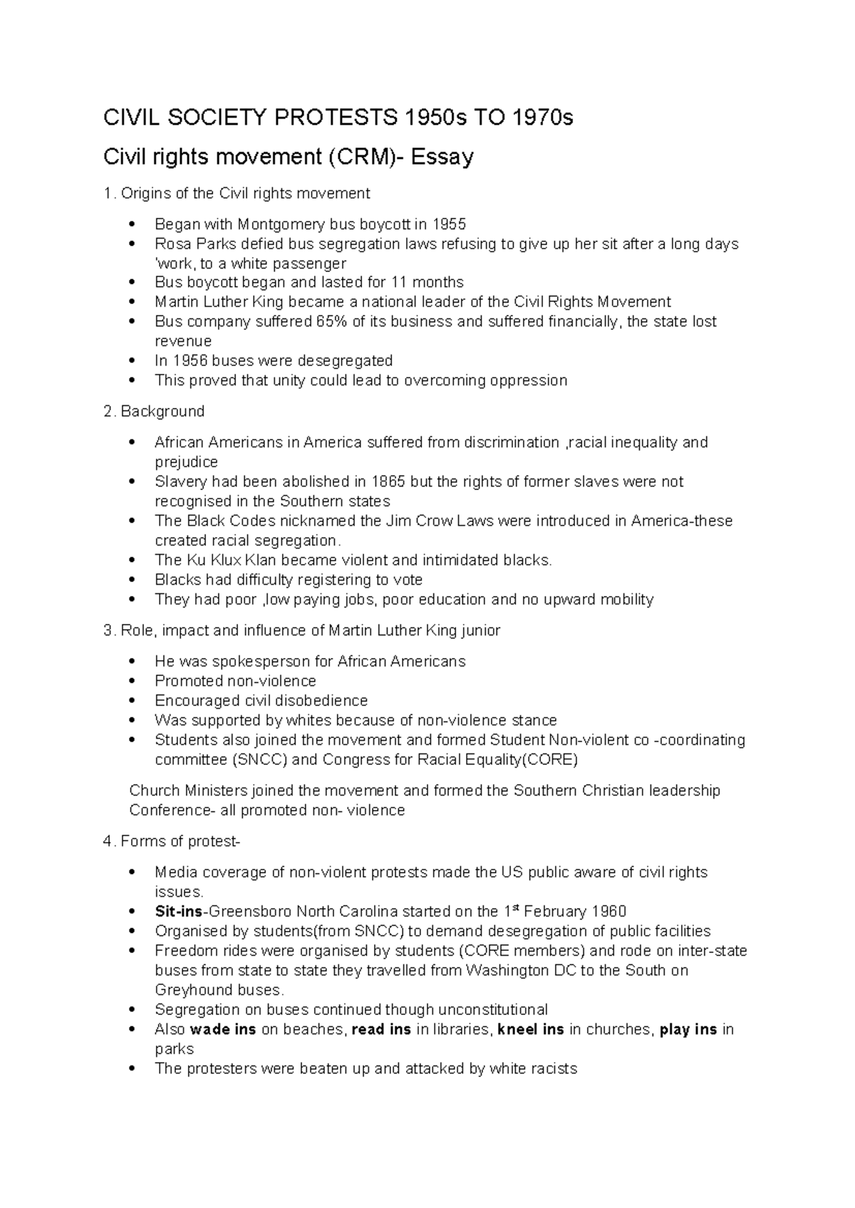 Civil Society Protests 1950s TO 1970s notes - CIVIL SOCIETY PROTESTS ...