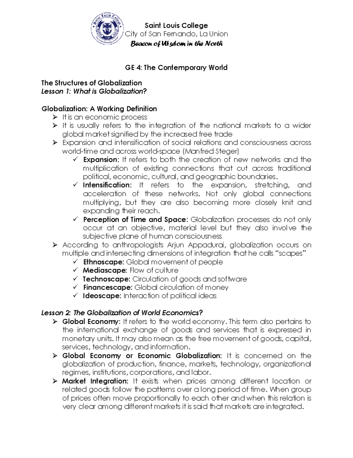 Lesson 01-02 Globalization and Economics - City of San Fernando, La ...