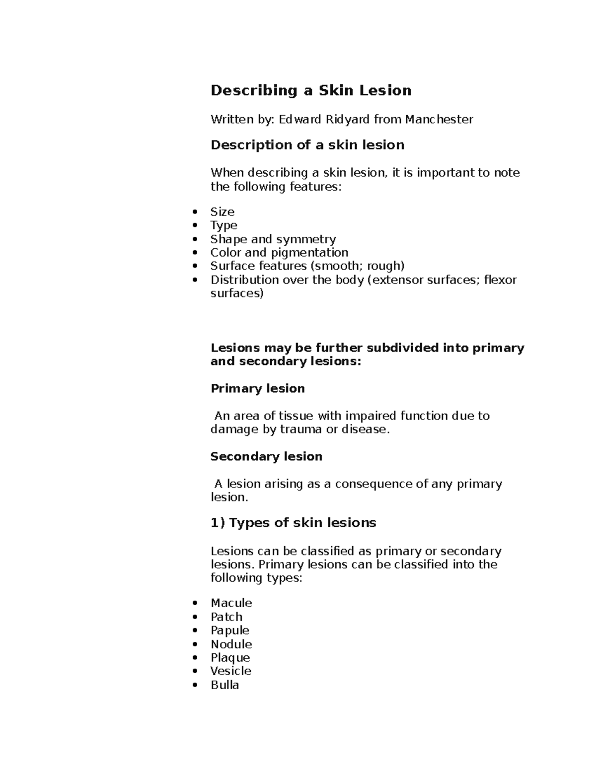 Describing a Skin Lesion - Describing a Skin Lesion Written by: Edward ...