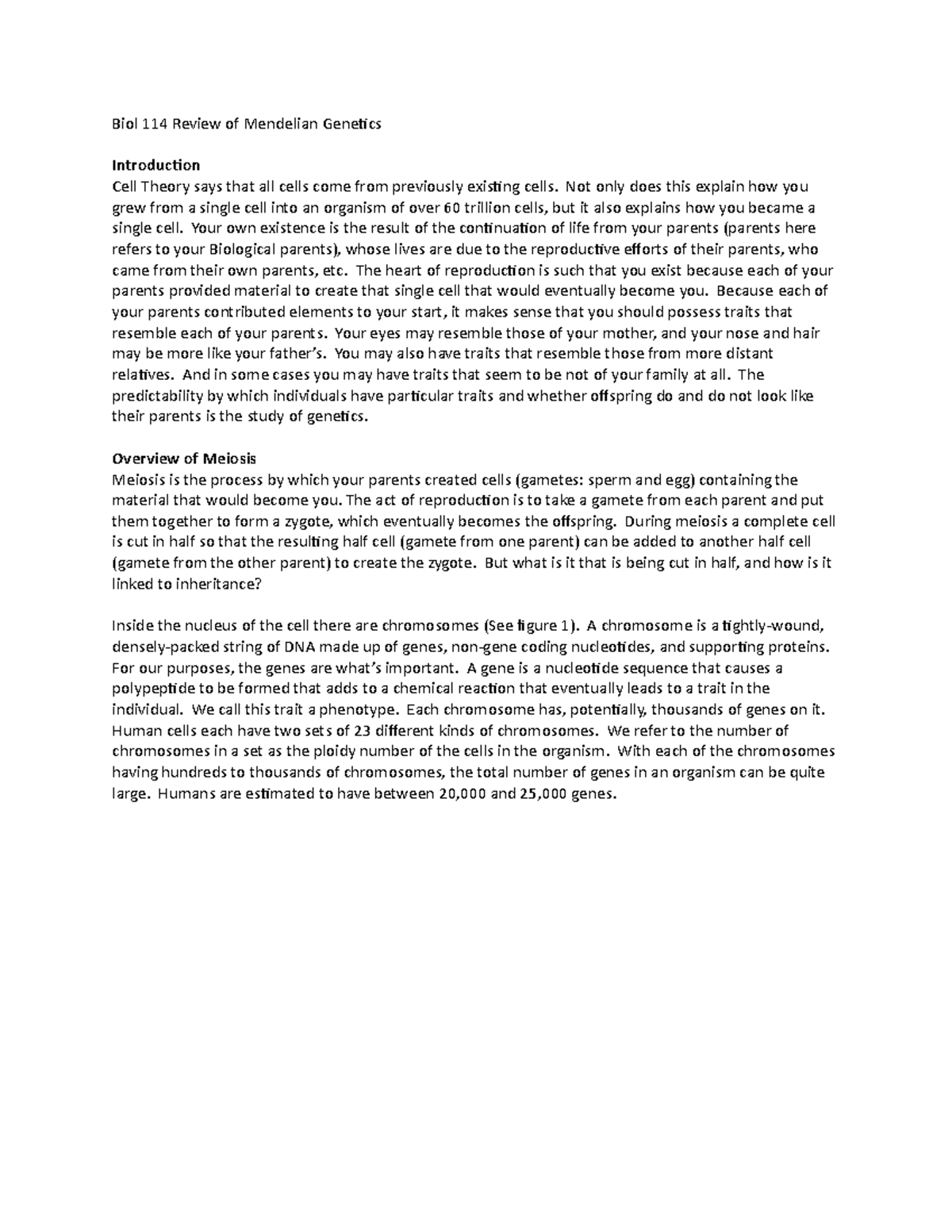 Lecture Week 4 (2-7) - Reveiw of Mendelian Genetics - Biol 114 Review ...
