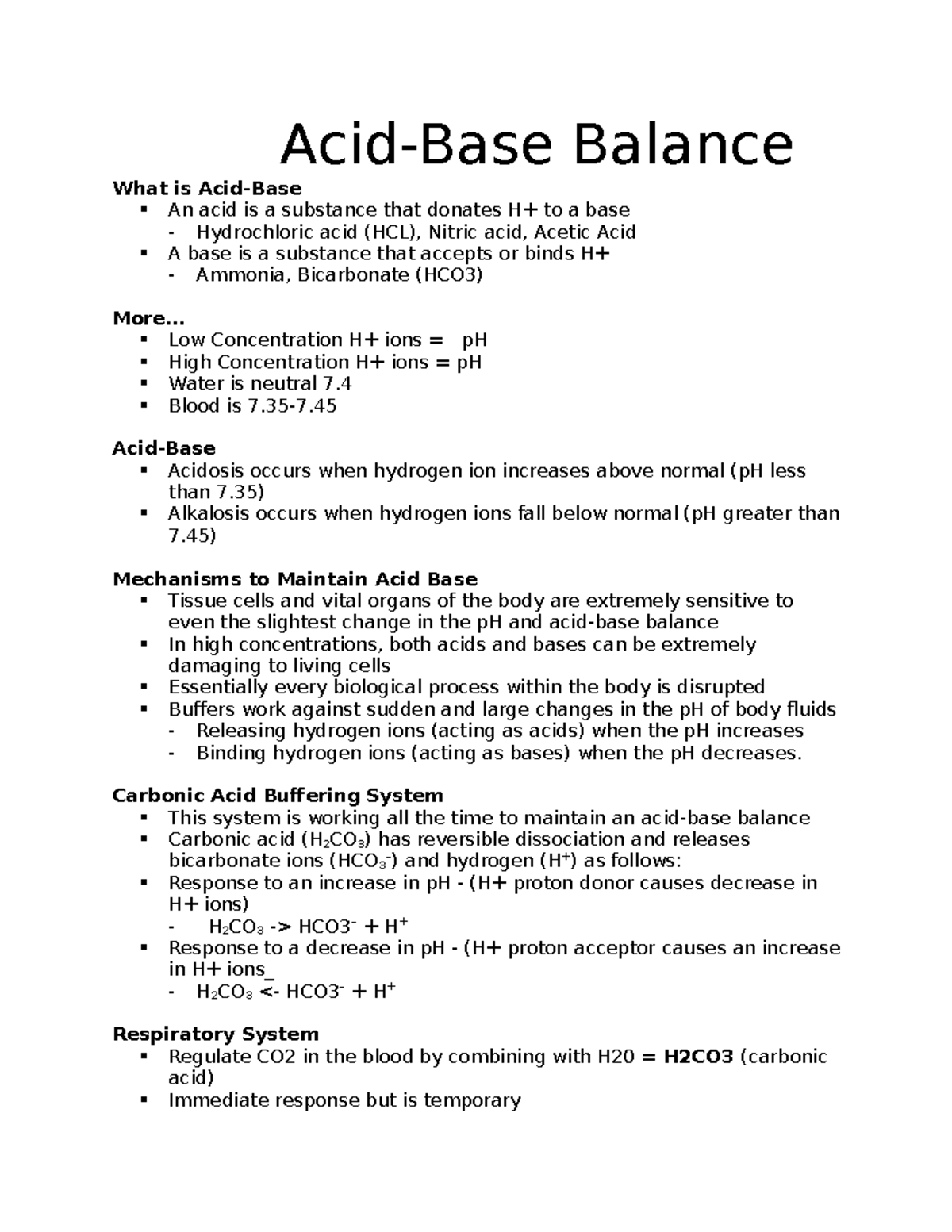 Acid-Base Balance - Acid-Base Balance What is Acid-Base An acid is a ...
