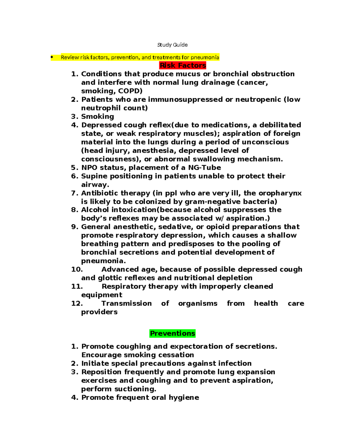 Study Guide Test 2 Med Surg II - Study Guide Review risk factors ...
