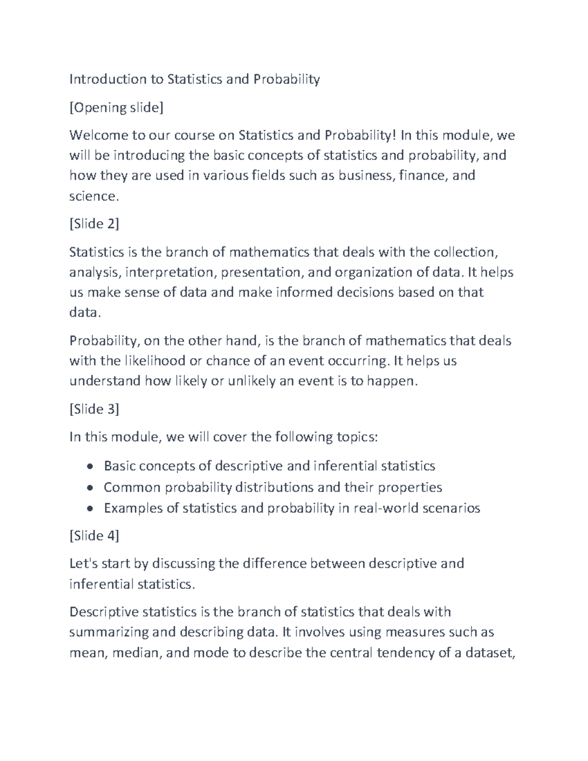 Module number 1 - Introduction to Statistics and Probability [Opening ...