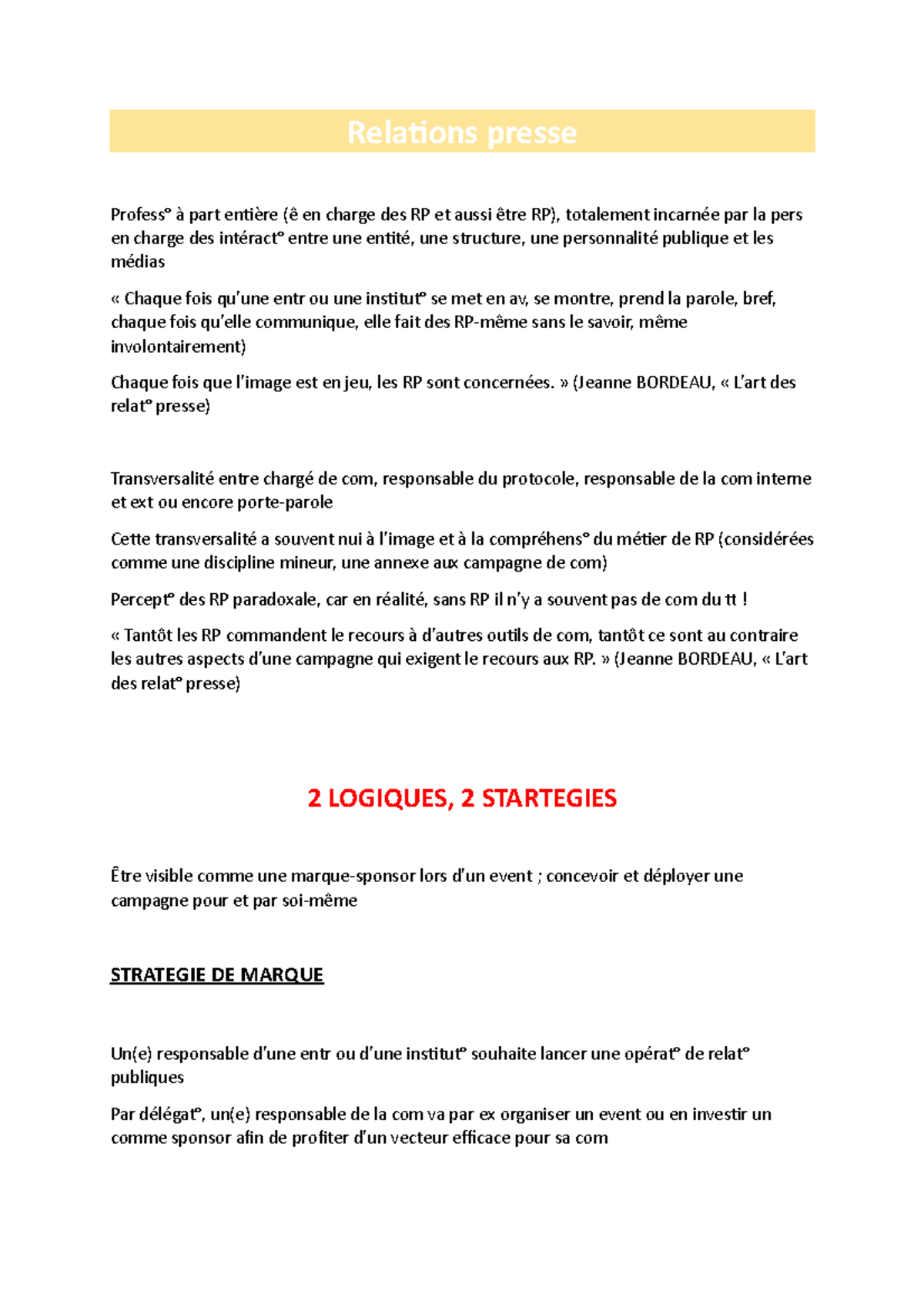 RP cours - Relations presse Profess° à part entière (ê en charge des RP ...