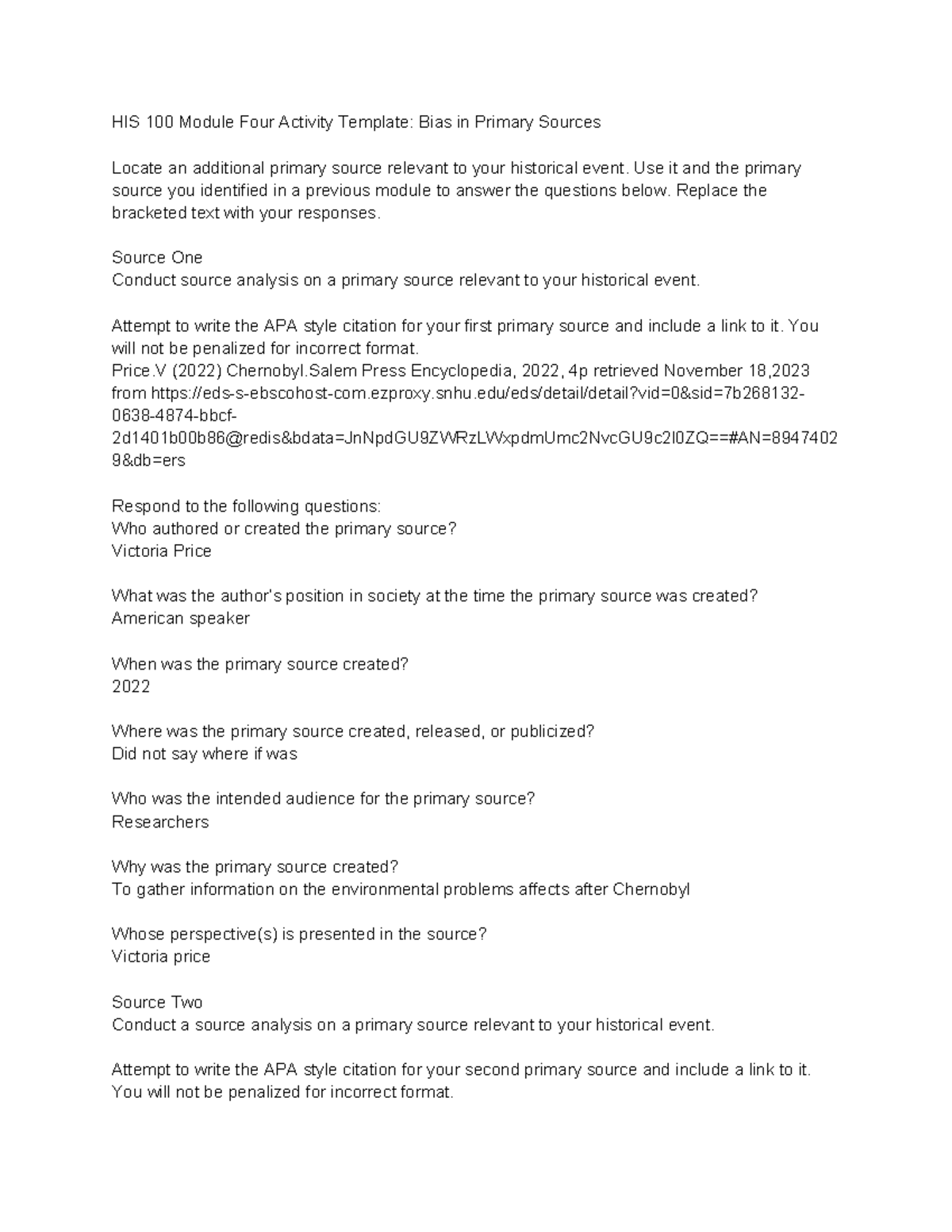 4-1 - Work assignment - HIS 100 Module Four Activity Template: Bias in ...