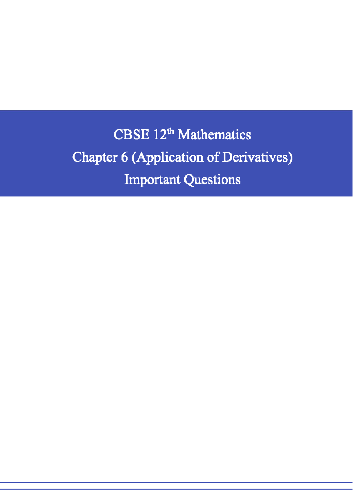 AOD-1-1 - Hgfbubub - CBSE 12th Mathematics Chapter 6 (Application of Derivatives) Important ...