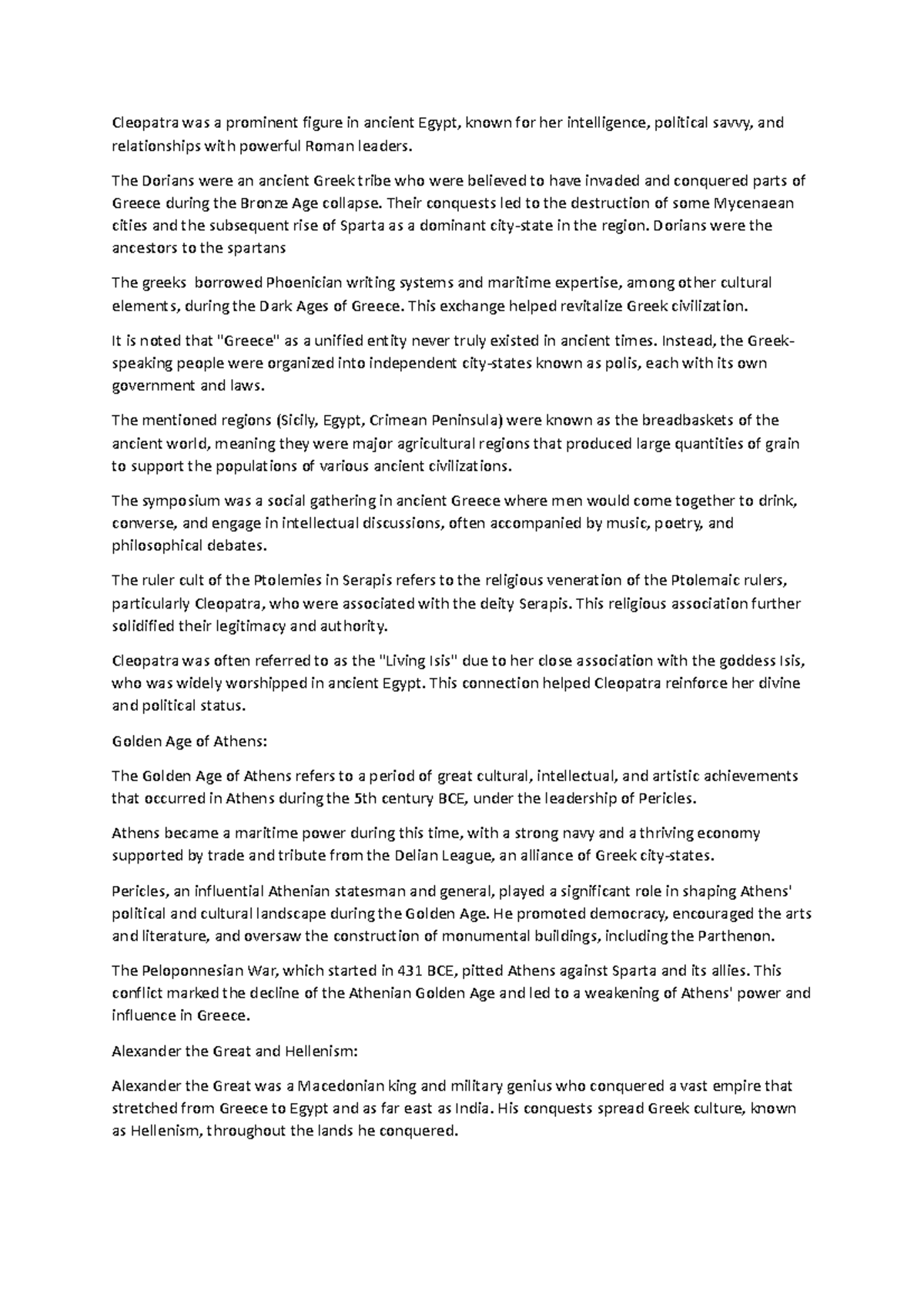 Cleopatra notes - Cleopatra was a prominent figure in ancient Egypt ...