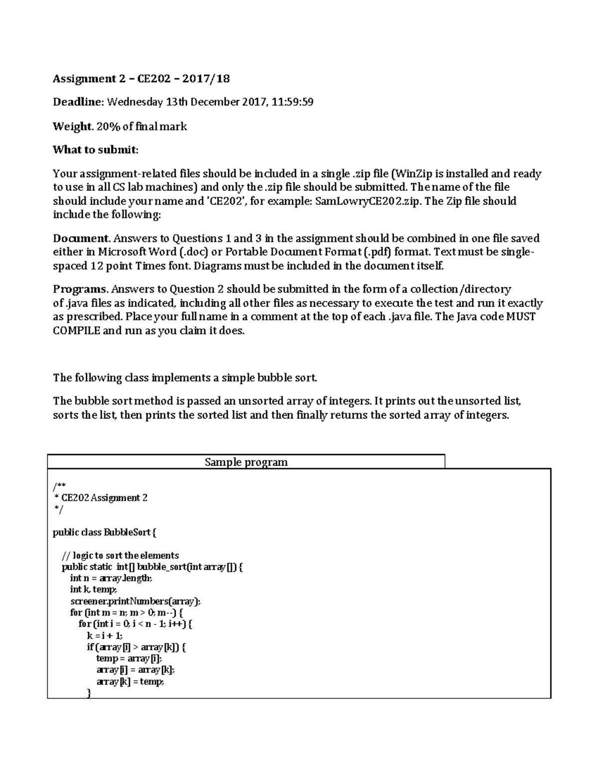Assignment 2 CE202 2017 - Assignment 2 – CE202 – 2017/18 Deadline ...