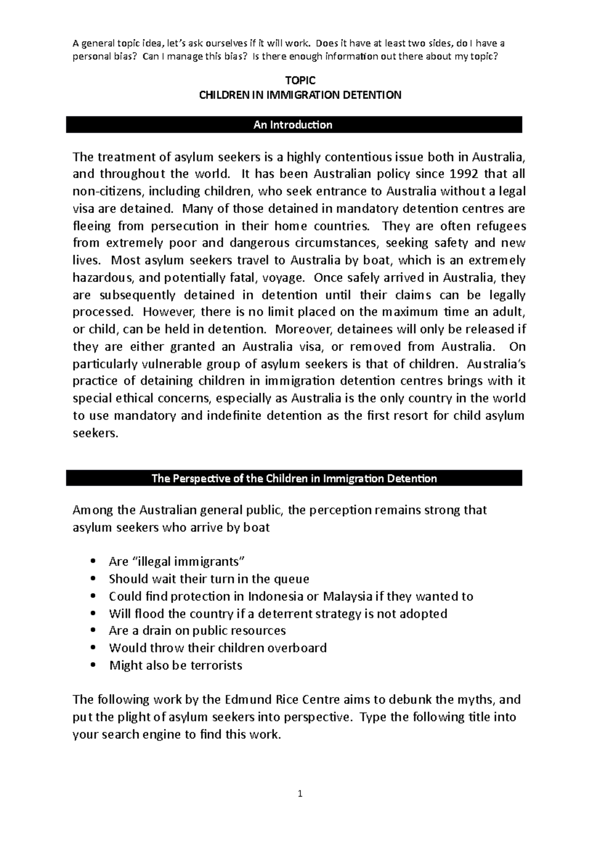 1b Children in Immigration Detention - personal bias? Can I manage this ...